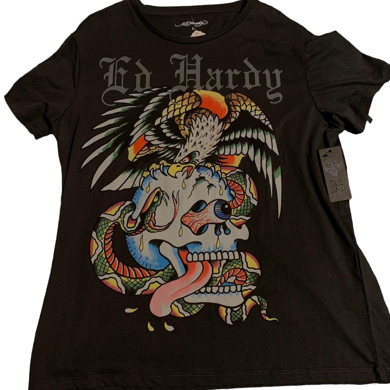 Dark grey ED Hardy tee #edhardy #edhardyappereal... - Depop