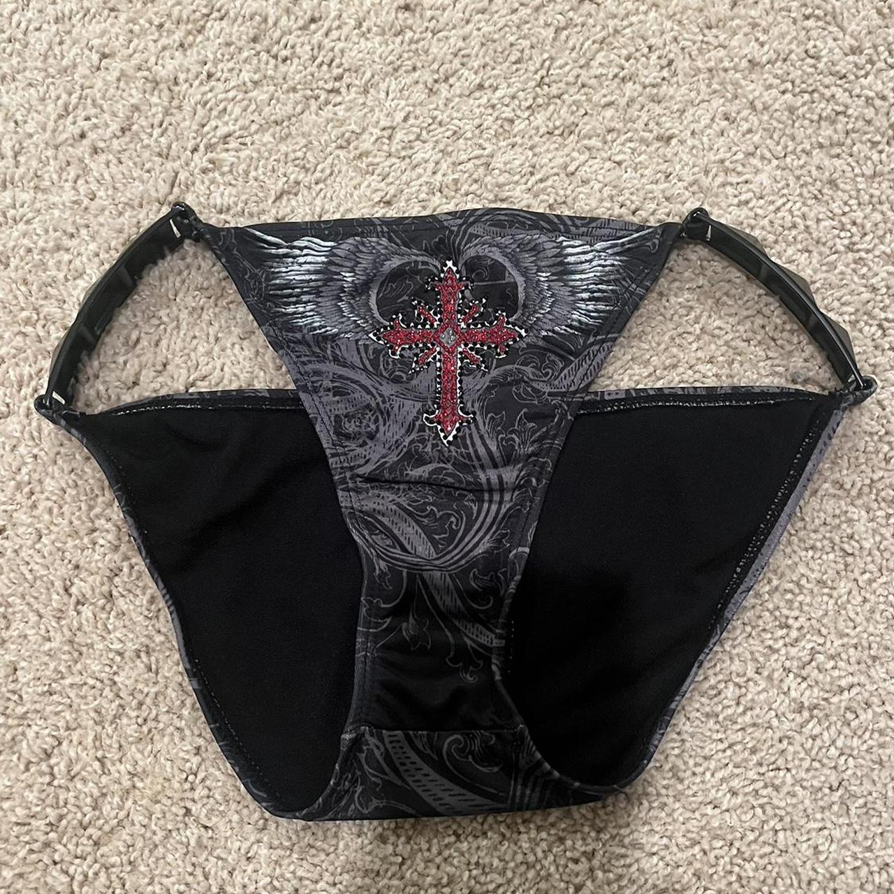 Y2k Affliction sinful red and black womens bathing... - Depop