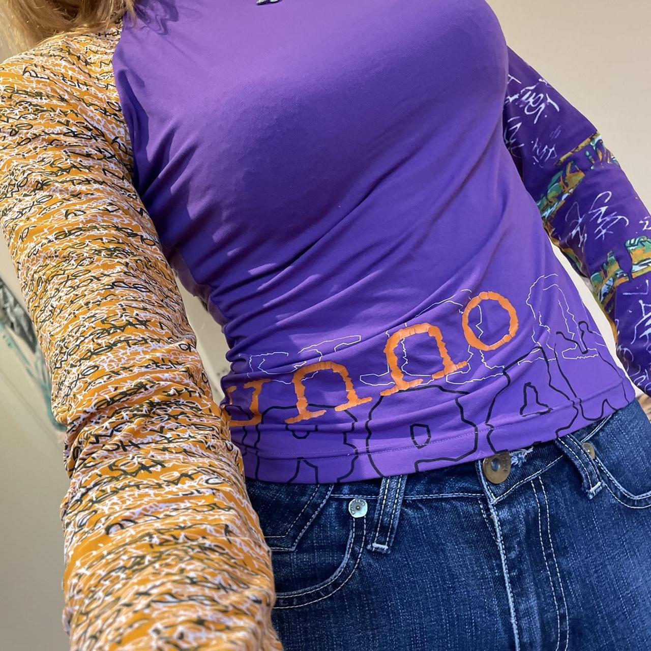 Super cool 2000s purple and orange long sleeve top.... - Depop