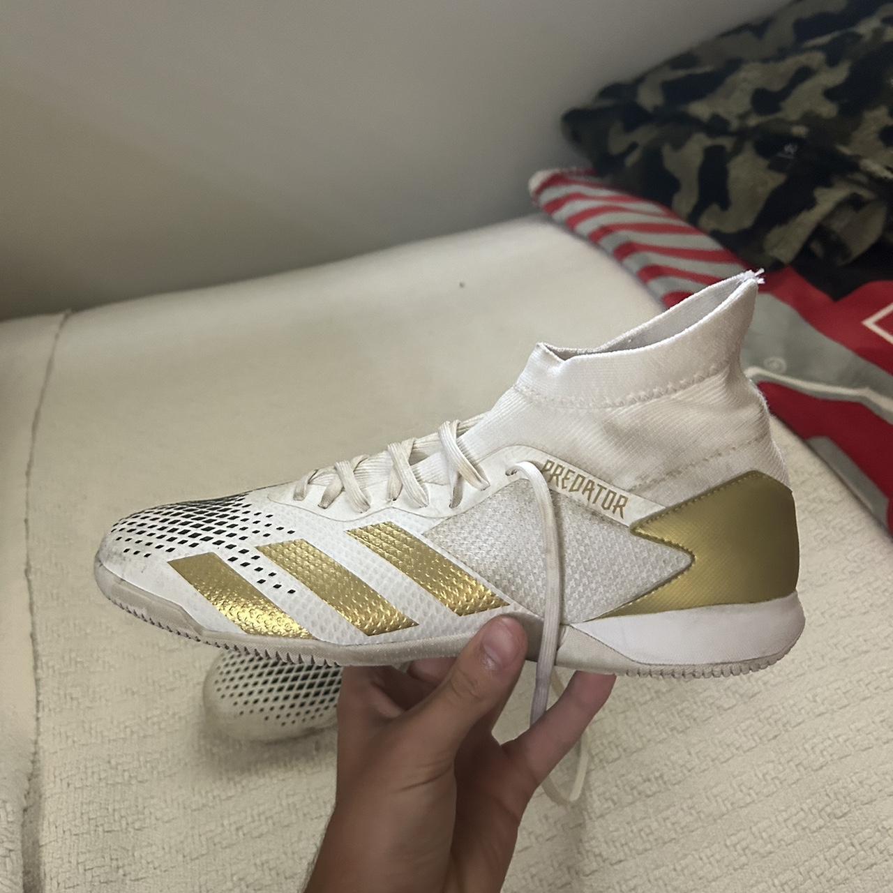 Adidas white and gold Predator indoor soccer boots - Depop