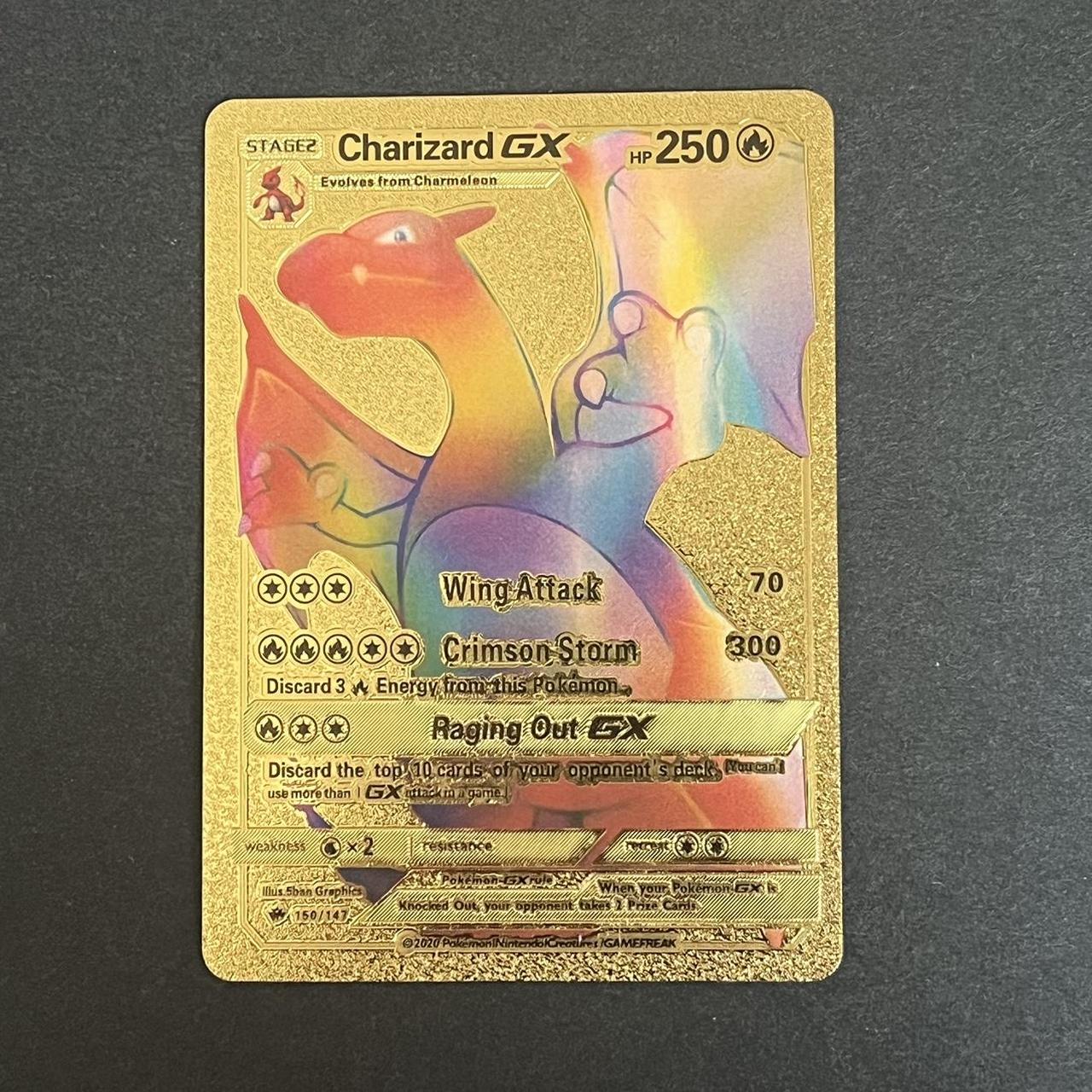 RARE Pokemon Charizard GX Rainbow Gold Metal Card... - Depop