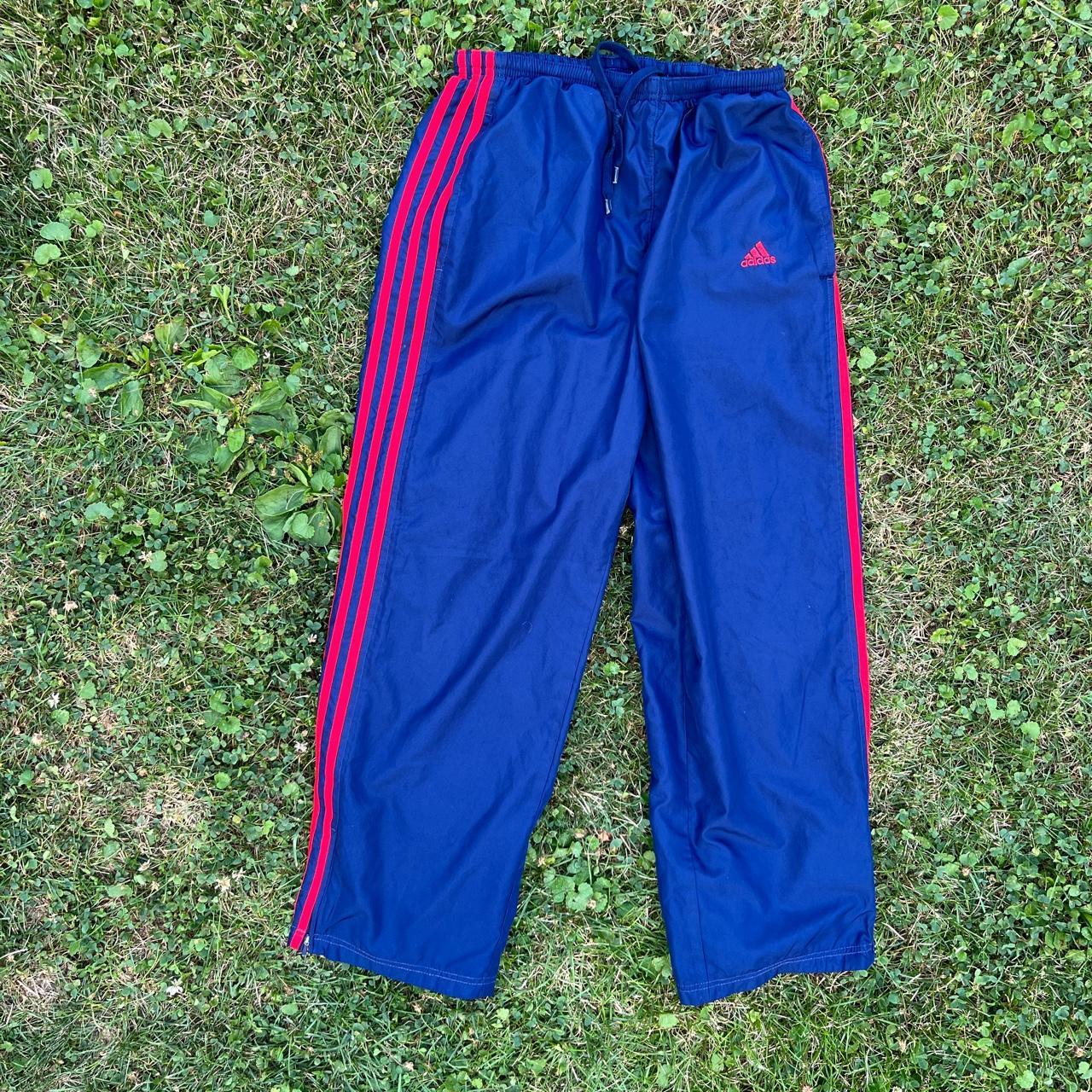 Vintage 90's Adidas Blue/Red Trackpants Size... - Depop
