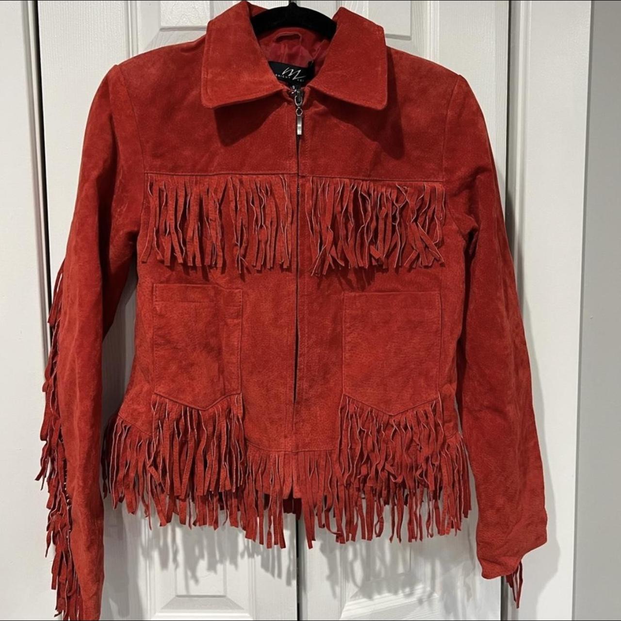 NWT Red Leather Fringe Jacket (S) Red leather... - Depop