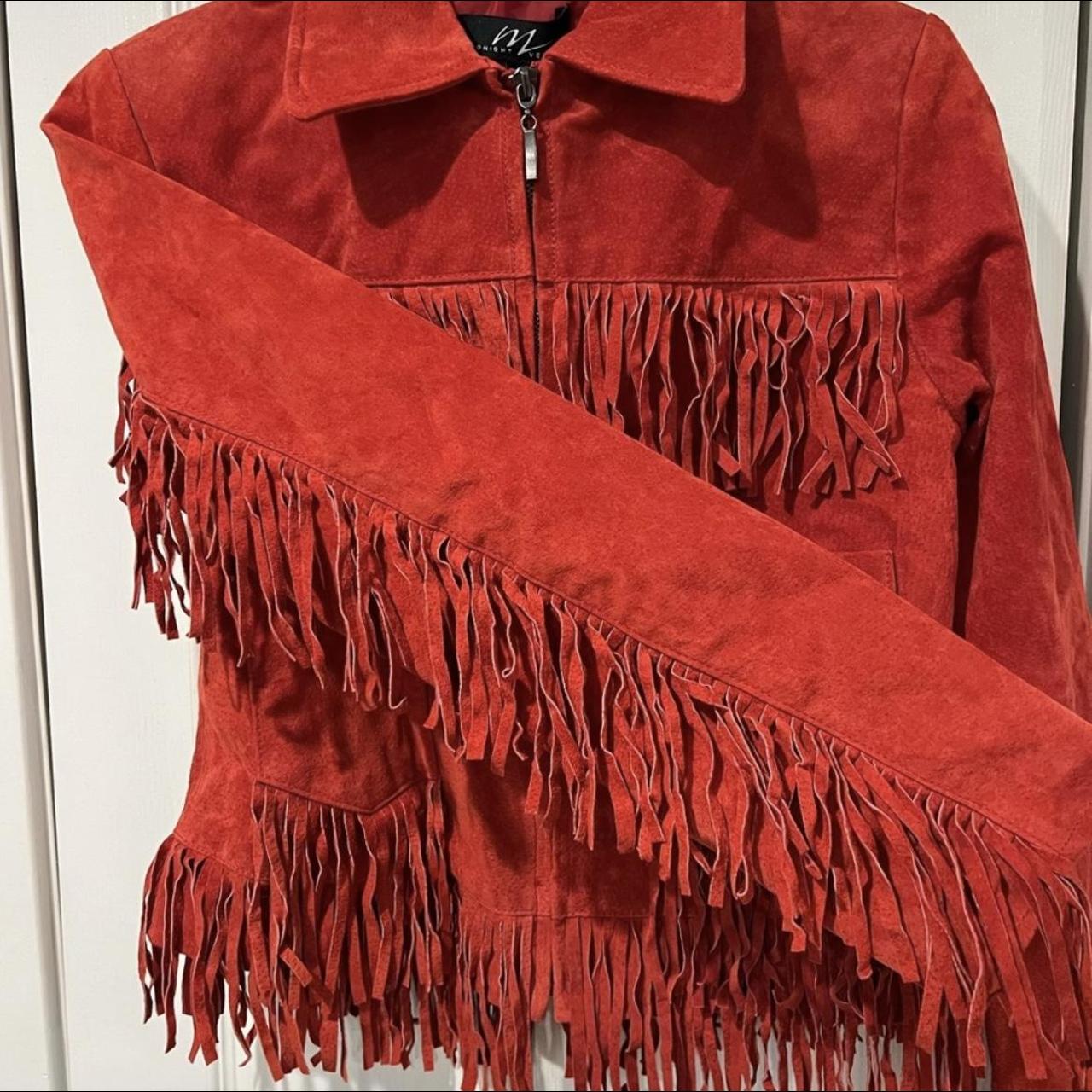 NWT Red Leather Fringe Jacket (S) Red leather... - Depop