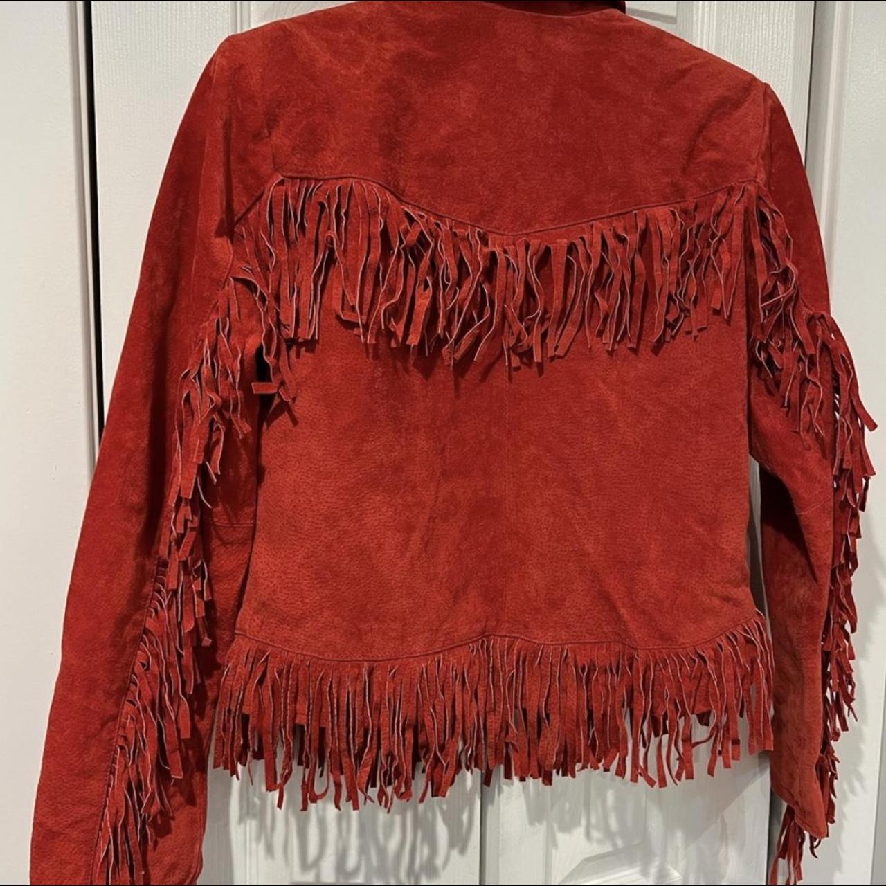 NWT Red Leather Fringe Jacket (S) Red leather... - Depop