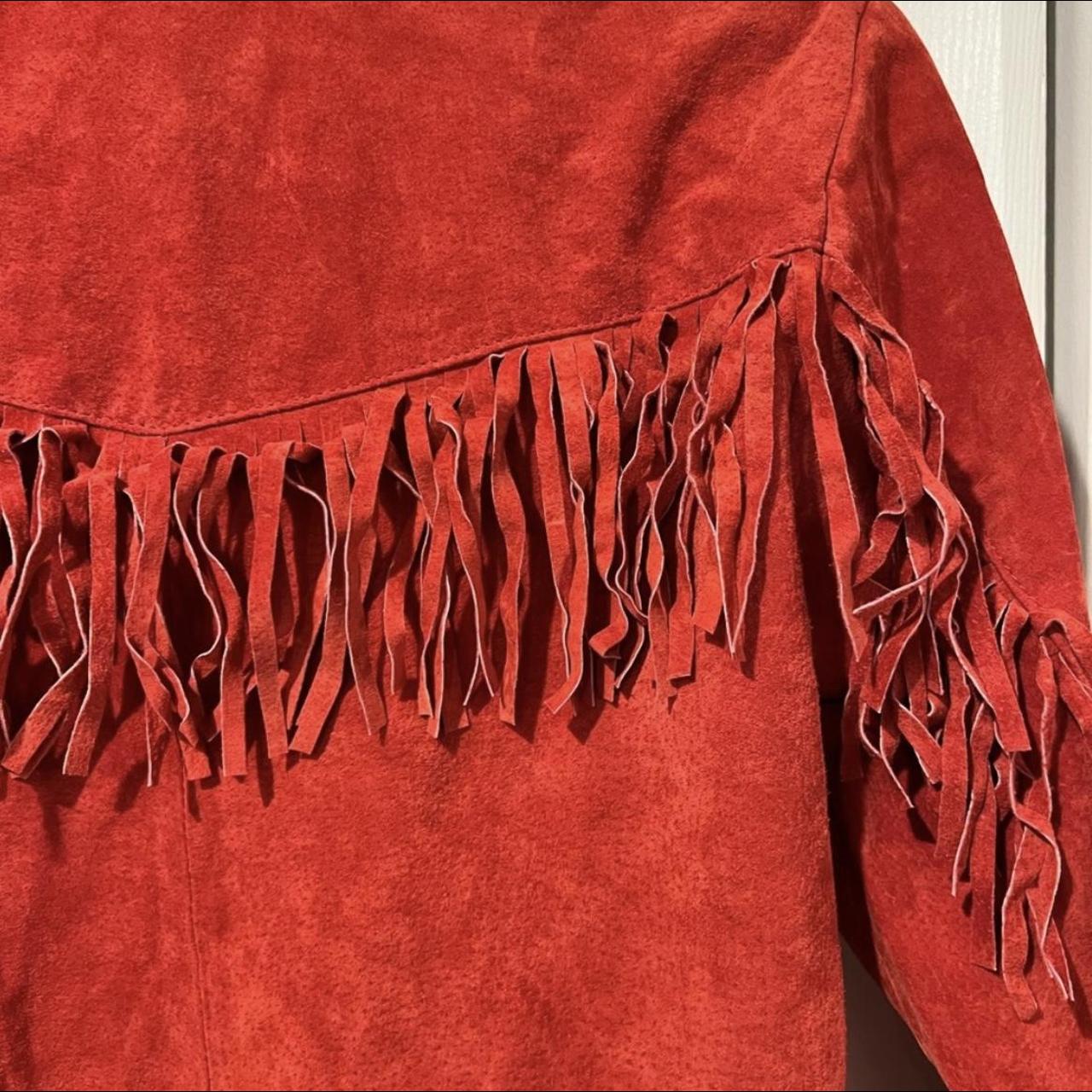 NWT Red Leather Fringe Jacket (S) Red leather... - Depop