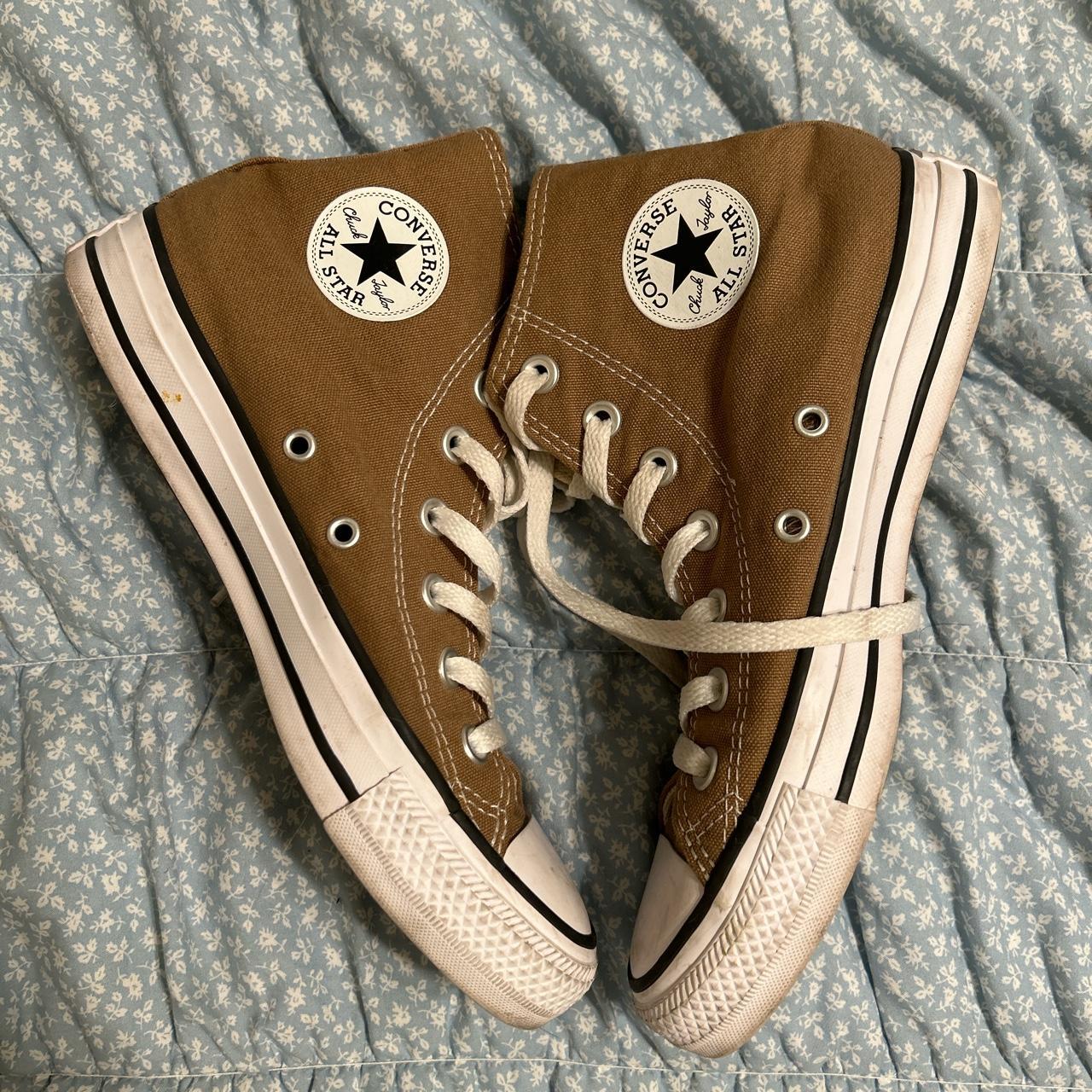 Brown tan converse, all stars, size 6 gently worn - Depop