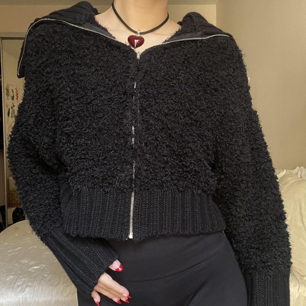 brand new with tags black fuzzy zippered jacket - Depop