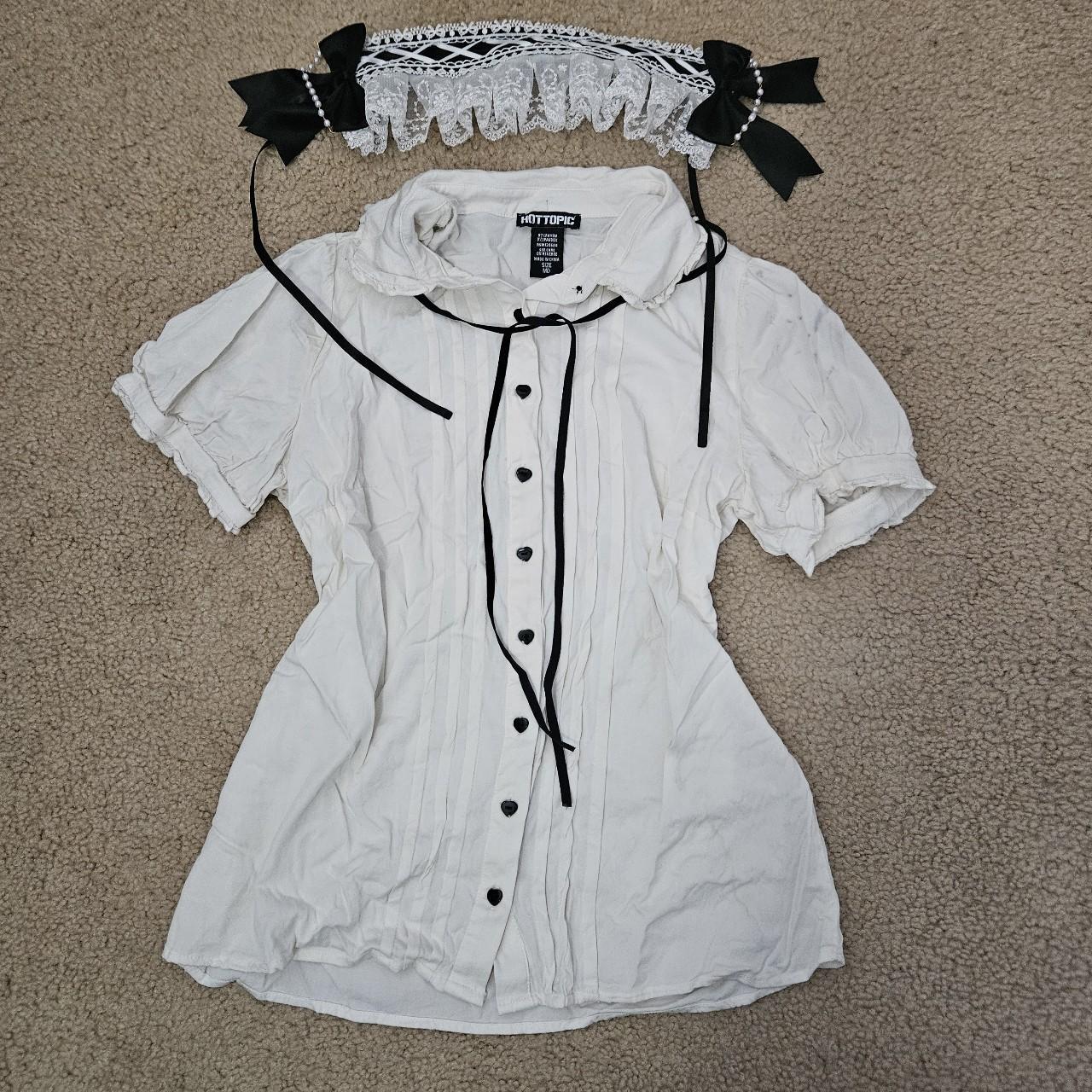 goth lolita blouse ribbon button up top jirai kei... - Depop