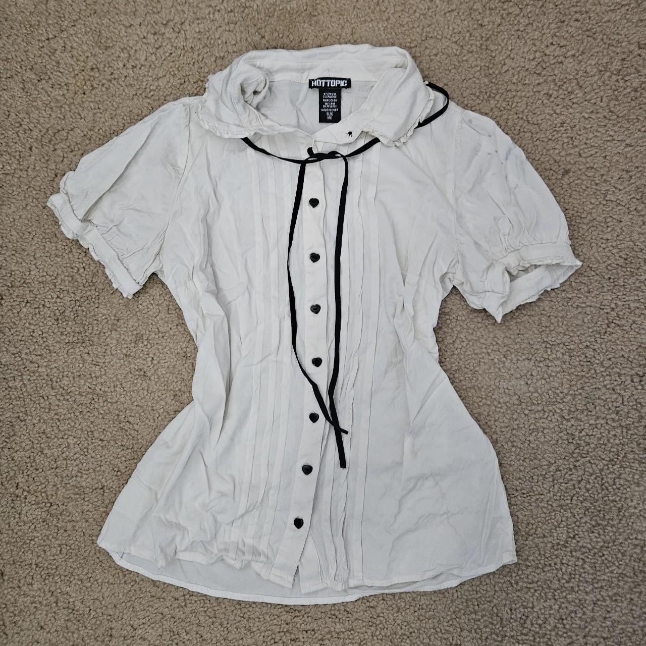 goth lolita blouse ribbon button up top jirai kei... - Depop