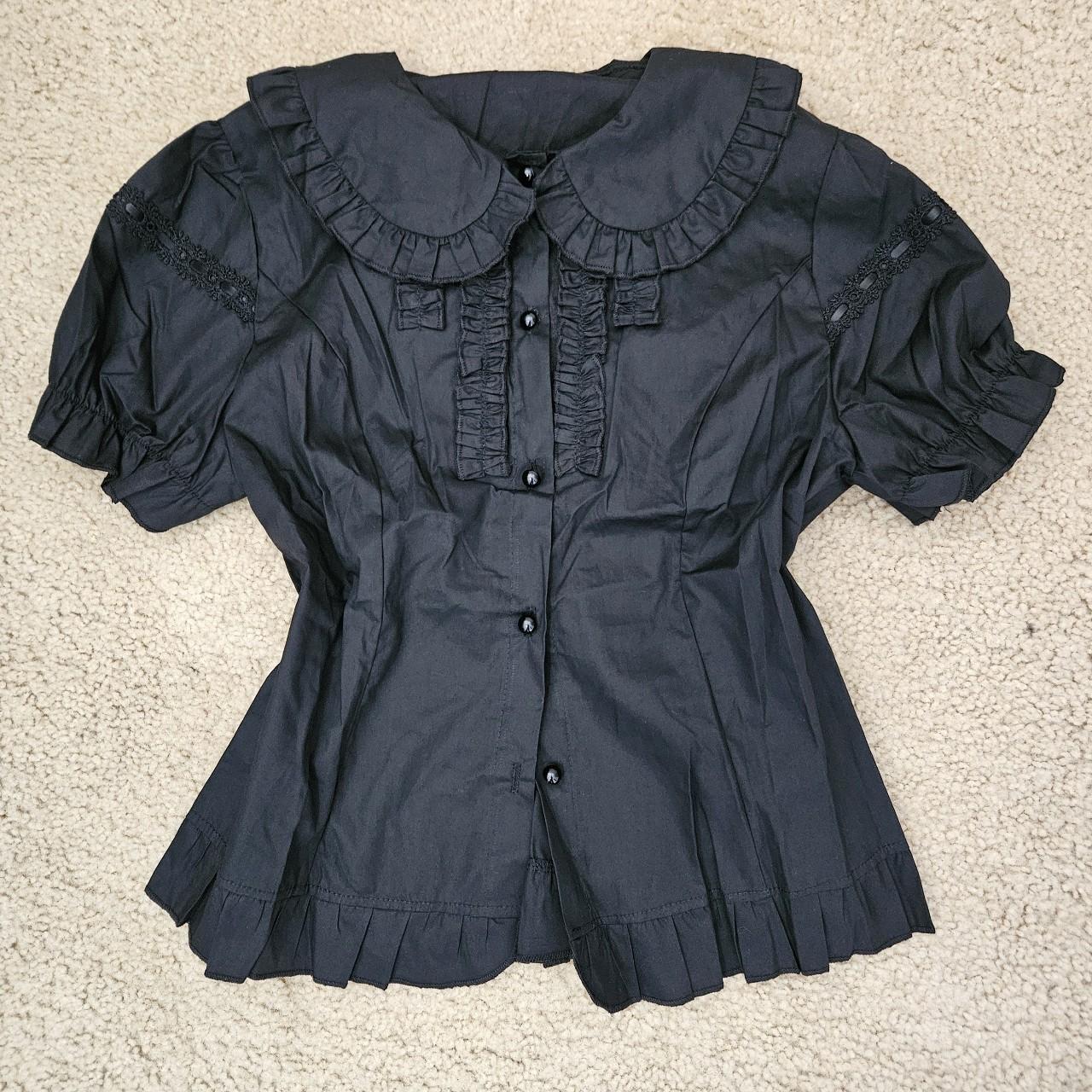 gothic lolita blouse button up top visual kei black... - Depop