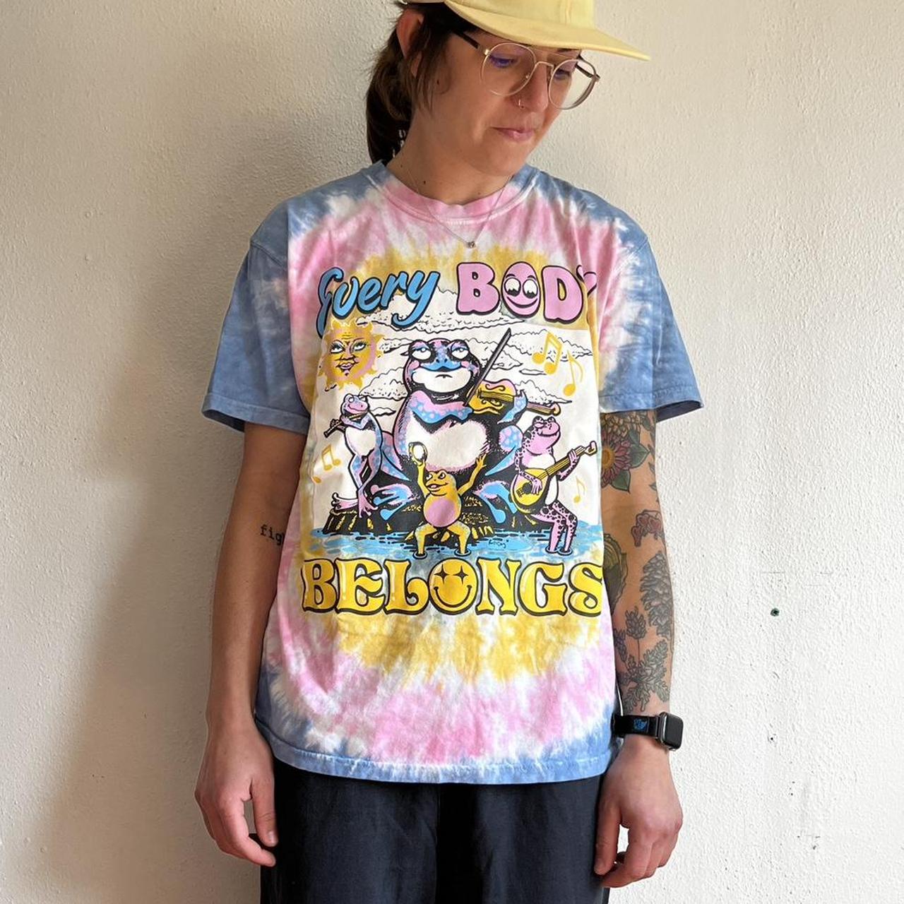 multi color tie dye graphic tee saying “everybody... - Depop