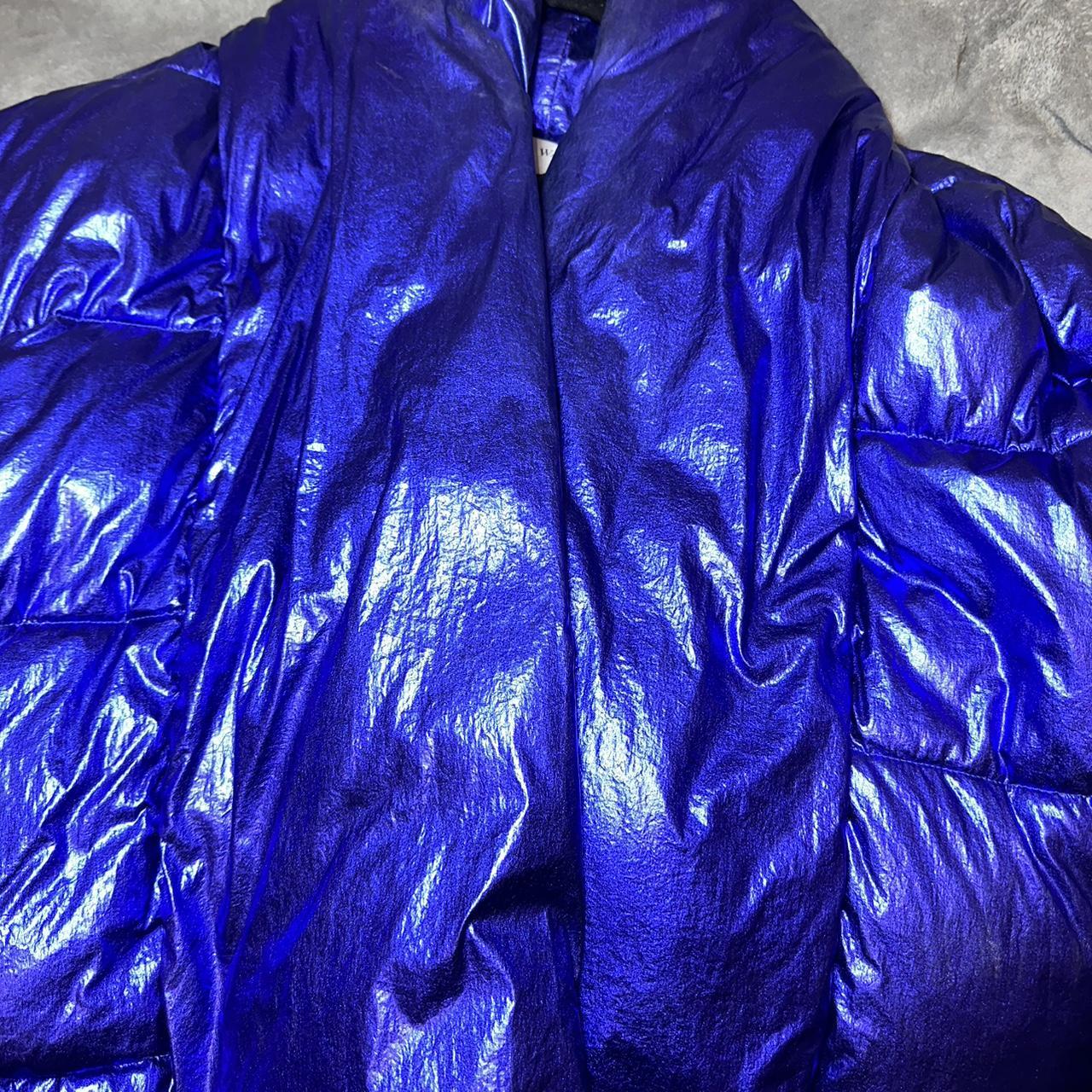 Blue Metallic Puffer Jacket Size Medium - Depop