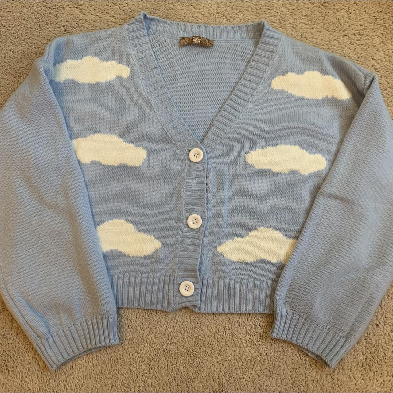 super cute blue sweater with white clouds!🩵☁️ -size... - Depop