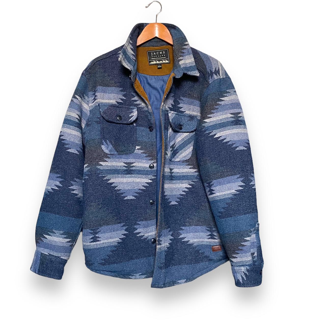 Overshirt Wool Blend Shacket Navy Grey Aztec Pattern... - Depop