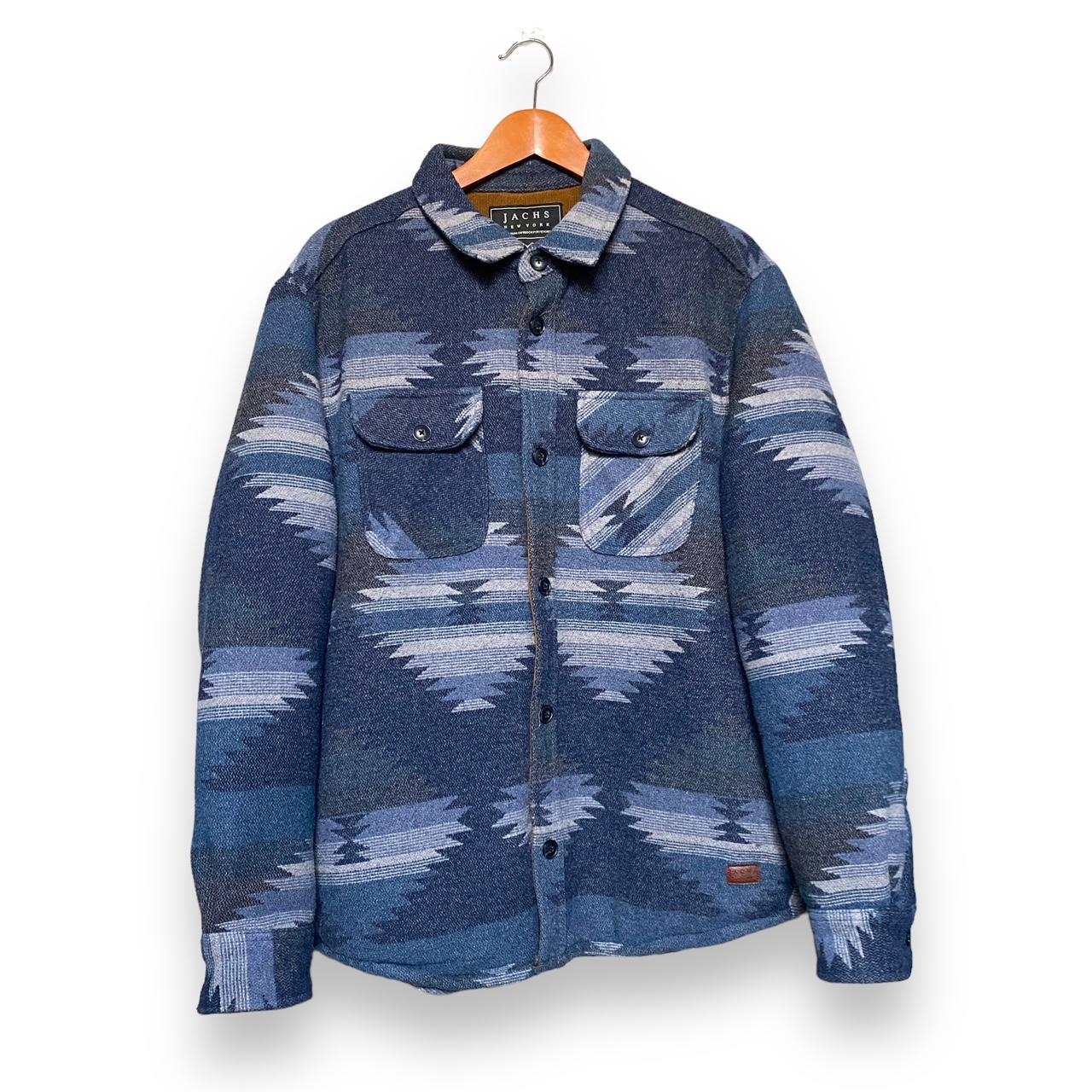 Overshirt Wool Blend Shacket Navy Grey Aztec Pattern... - Depop