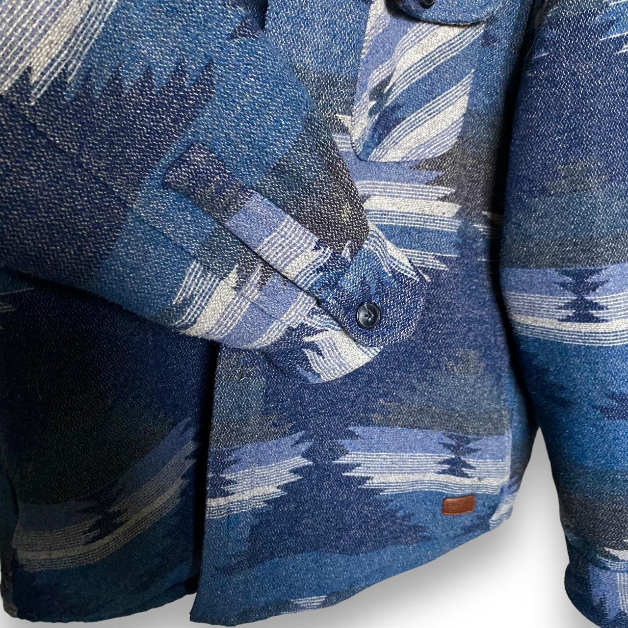 Overshirt Wool Blend Shacket Navy Grey Aztec Pattern... - Depop