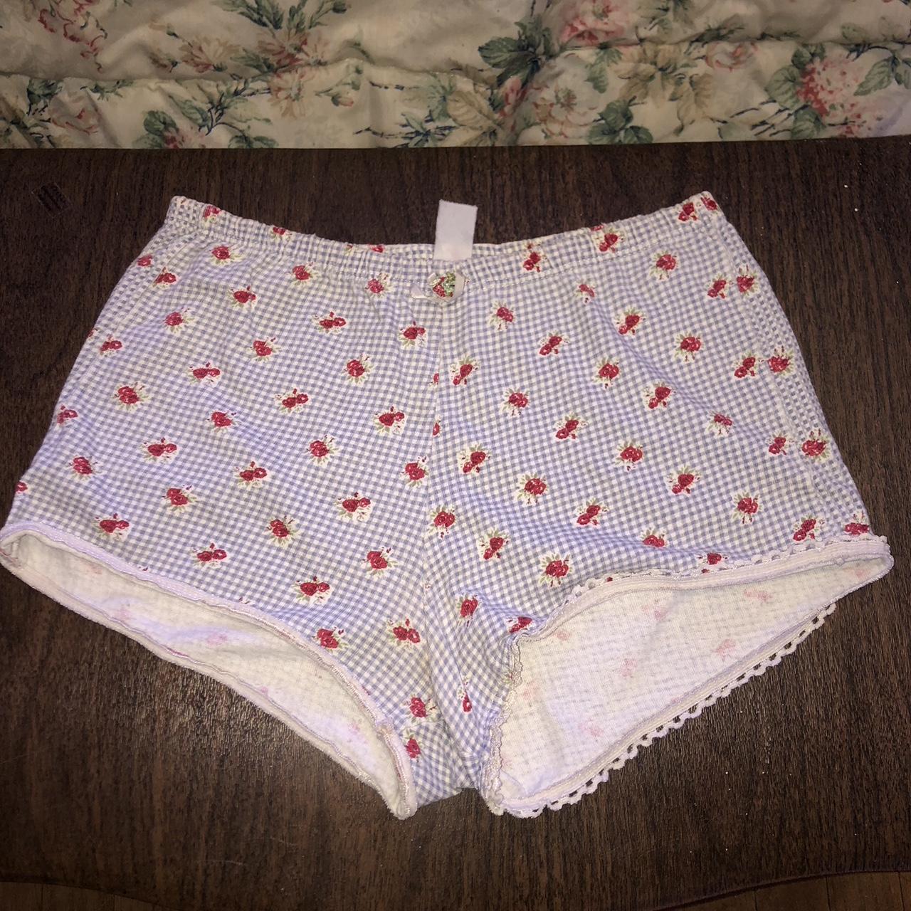 Small mini pajamas shorts with cherries printed on... - Depop