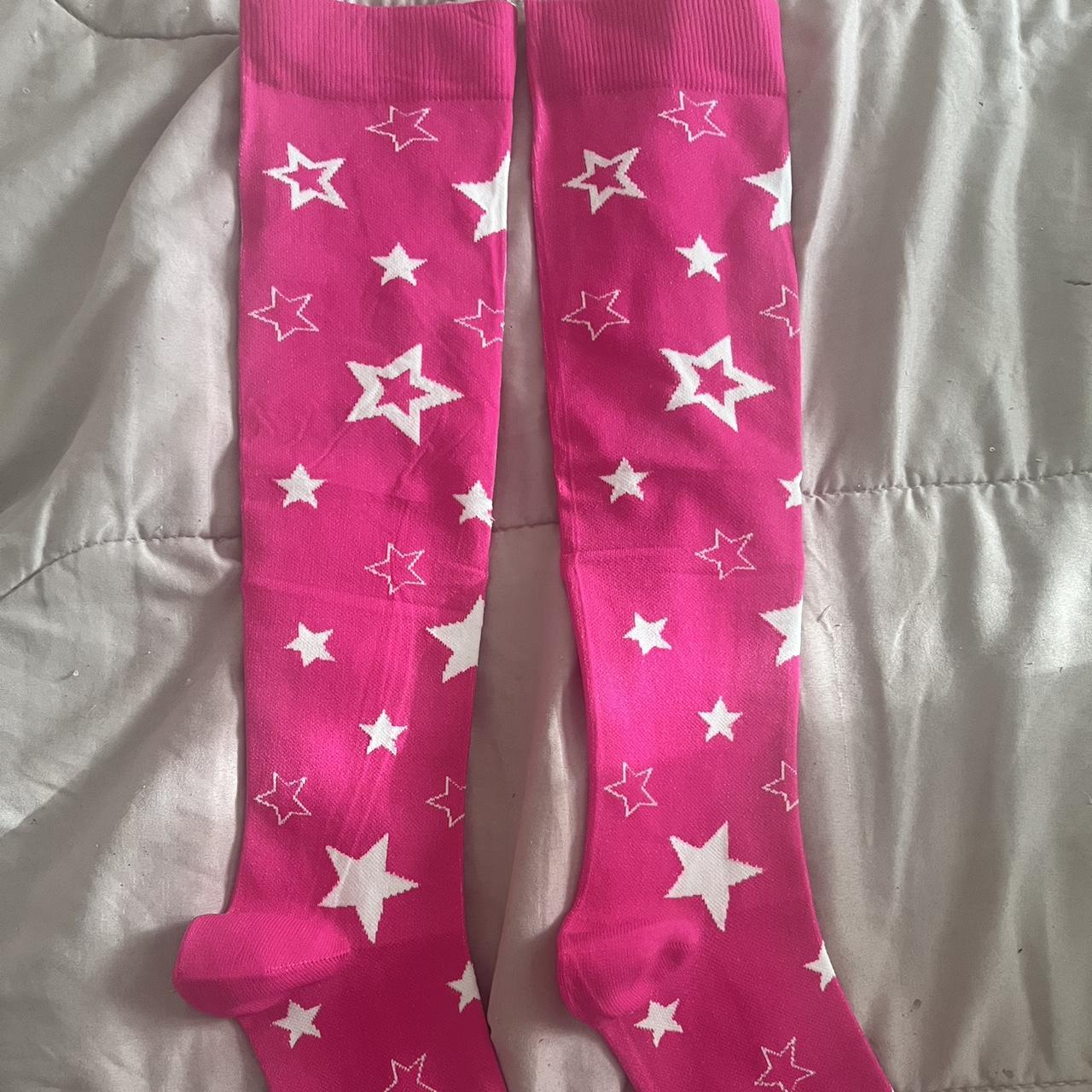 Hot Pink and white star socks Has never been worn.... - Depop