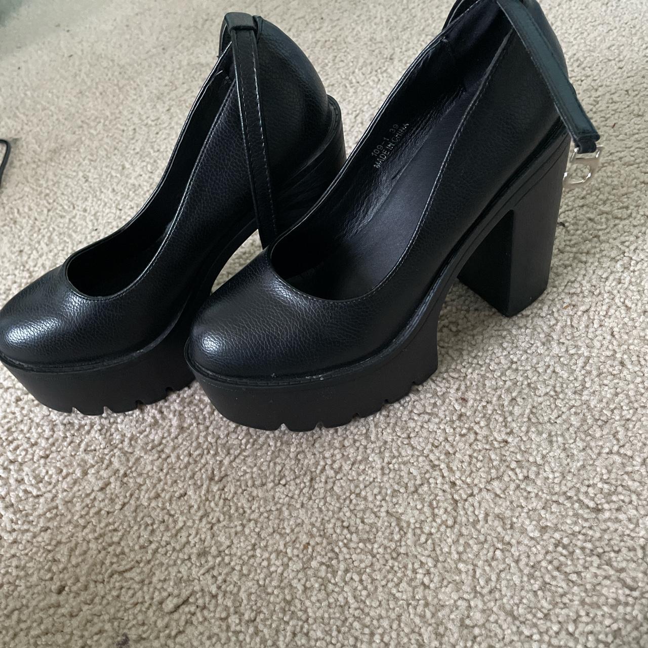 super cute shein black platforms womens size... - Depop