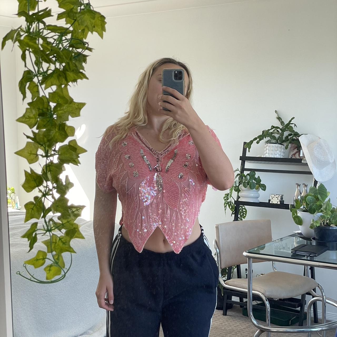 Amazing beaded pink butterfly top Amazing for... - Depop
