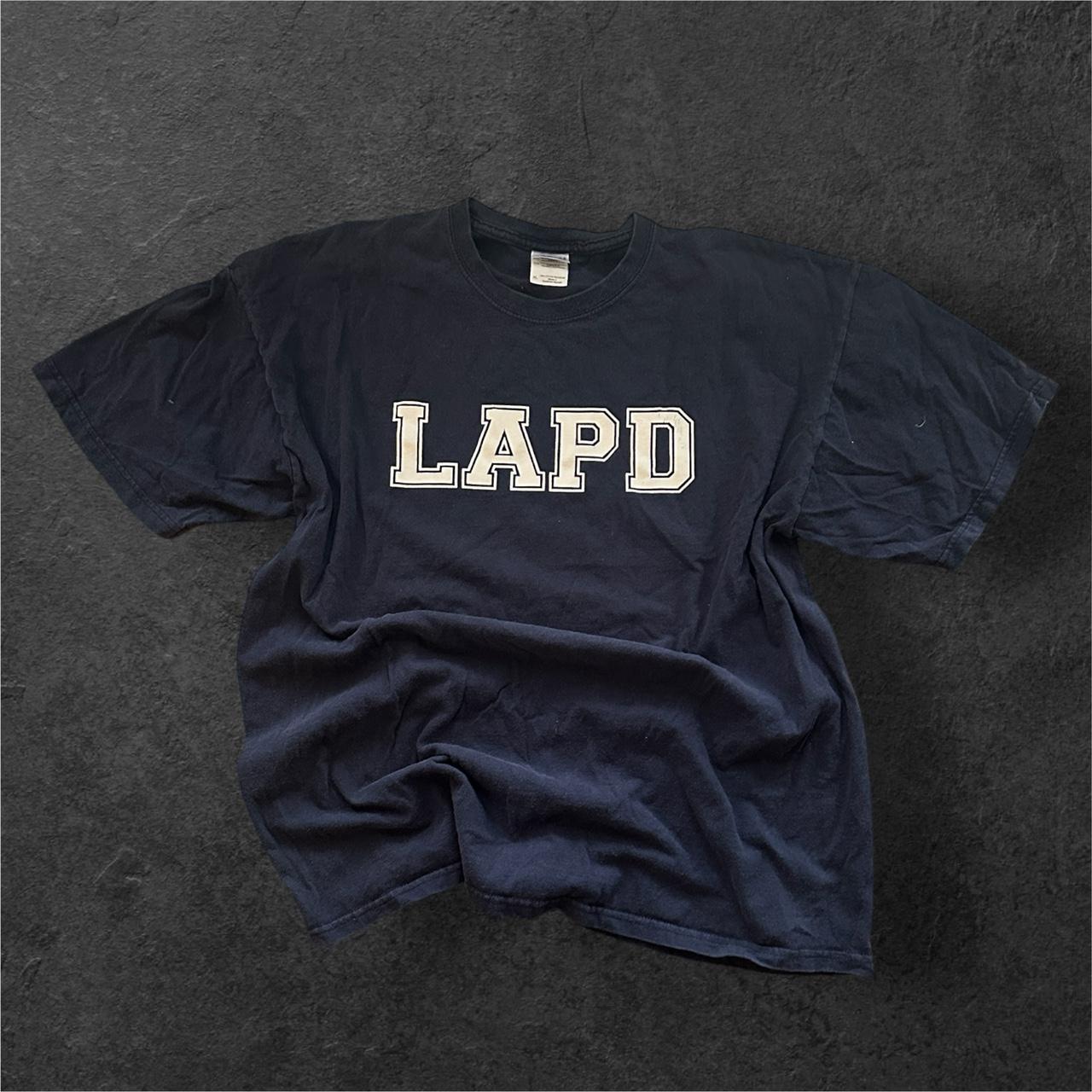 Navy and white LAPD police department tee, tag says... | Depop