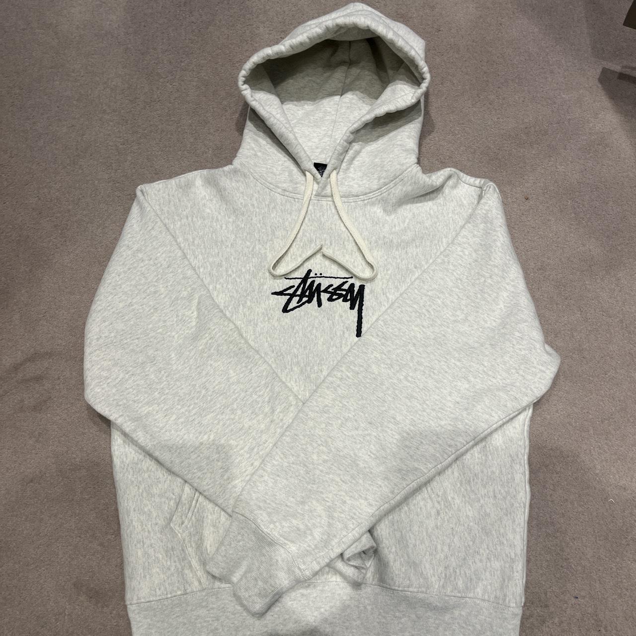 grey and black stussy jumper size S in perfect... - Depop