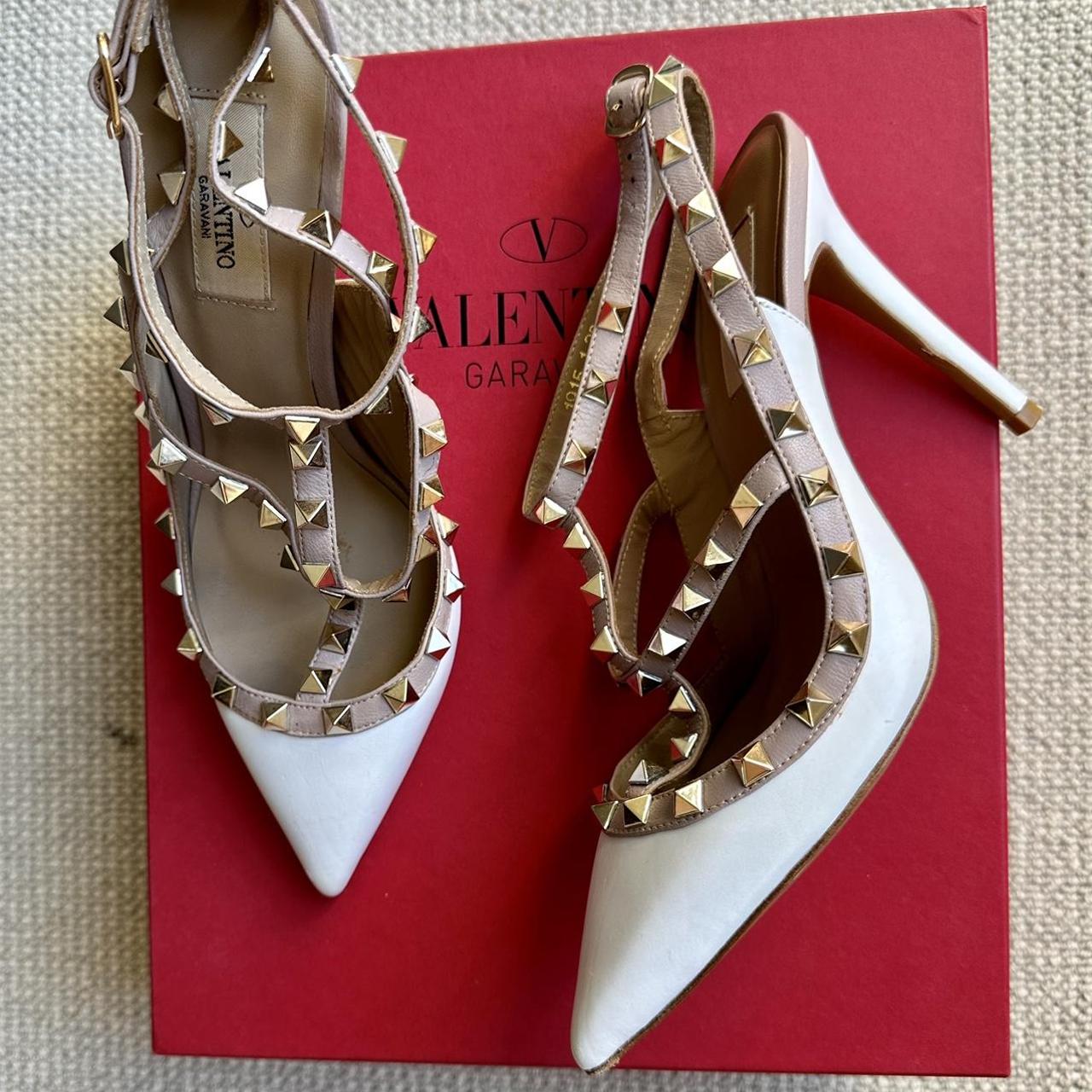 Authentic Valentino rockstud white leather heels,... - Depop
