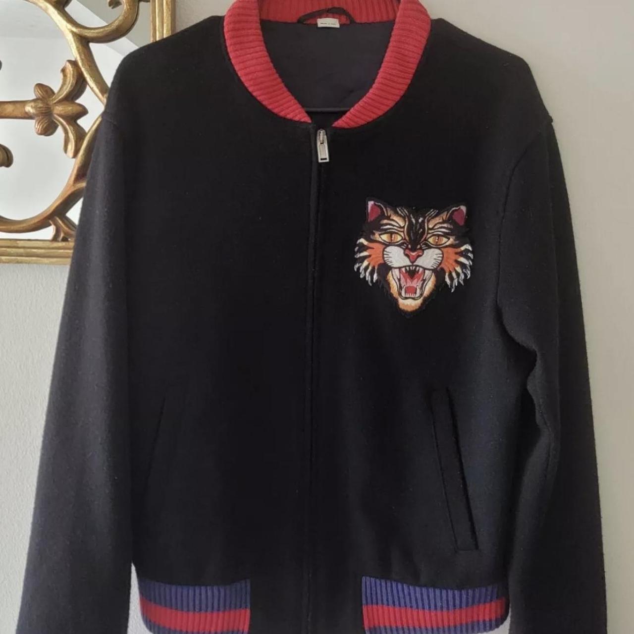 Authentic Gucci Angry Cat Wool Varsity Bomber Jacket... | Depop