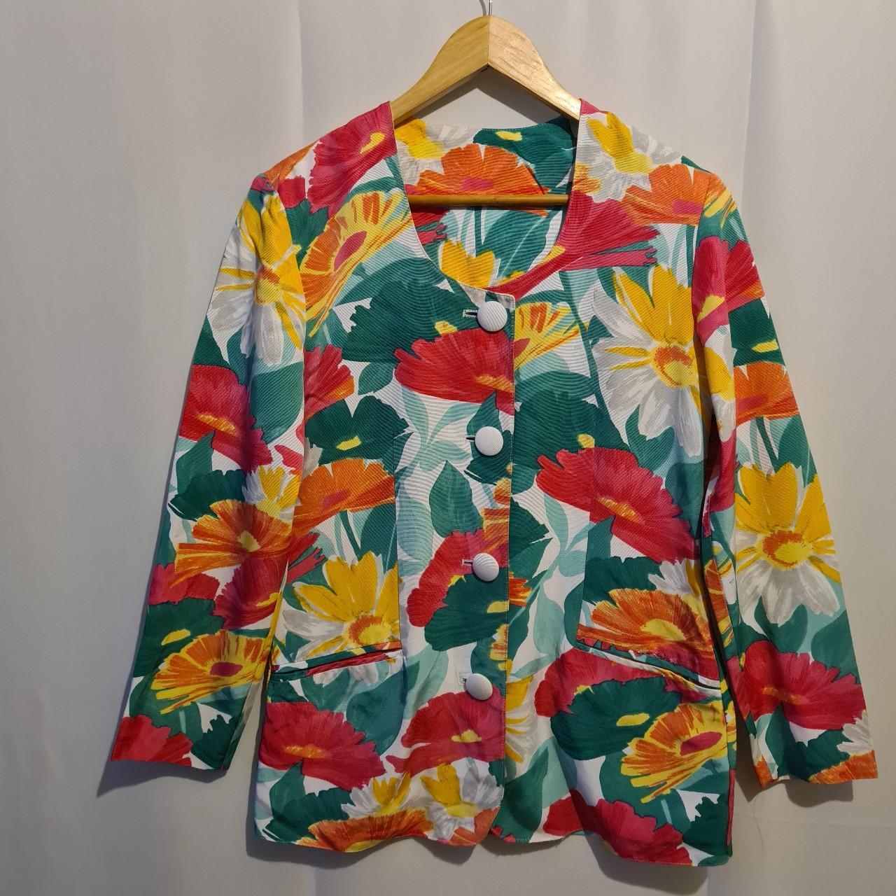 Vintage bright floral jacket size 10. Pit to pit... - Depop