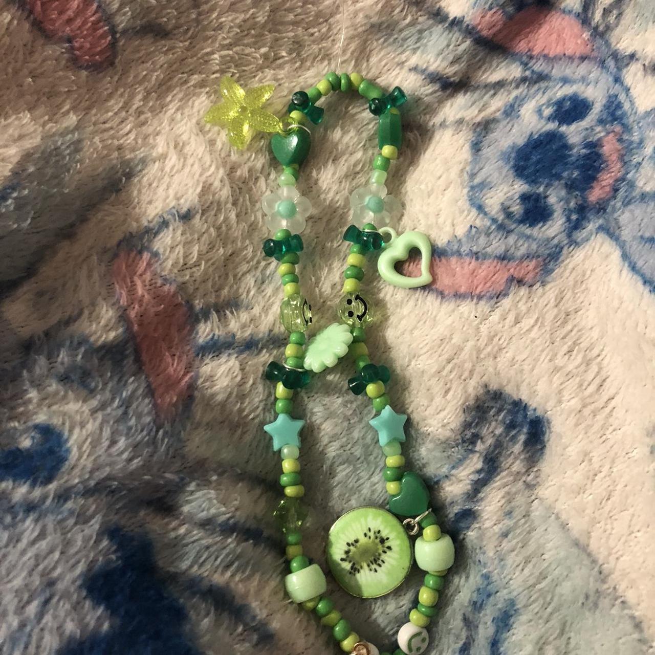 Y2K handmade green phone charm / phone strap... - Depop