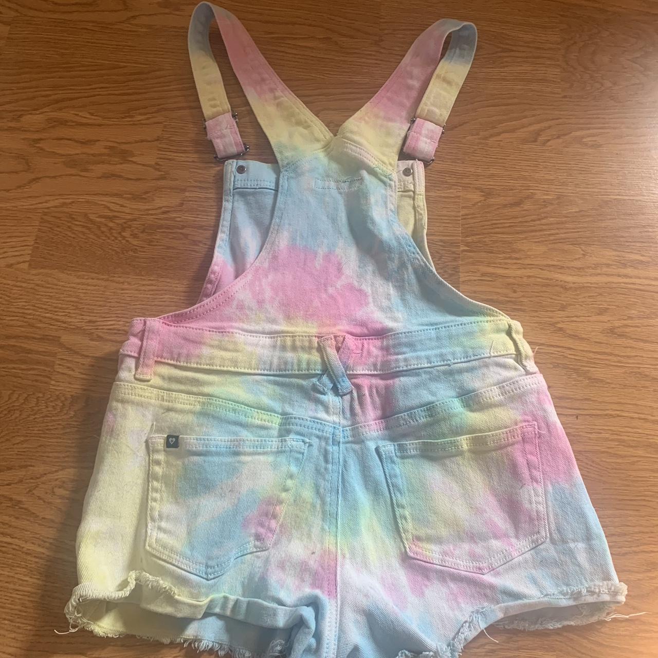 Hot topic rainbow tie dye overall shorts these are... - Depop