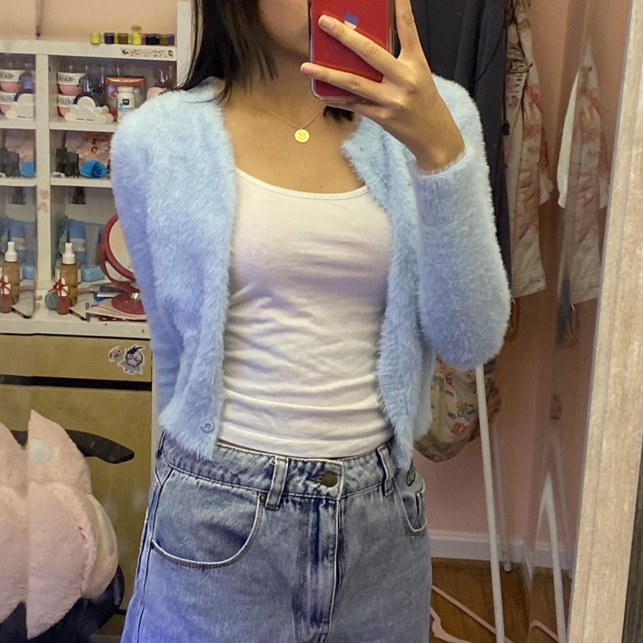 princess prolly fluffy blue crop cardigan - rly... - Depop
