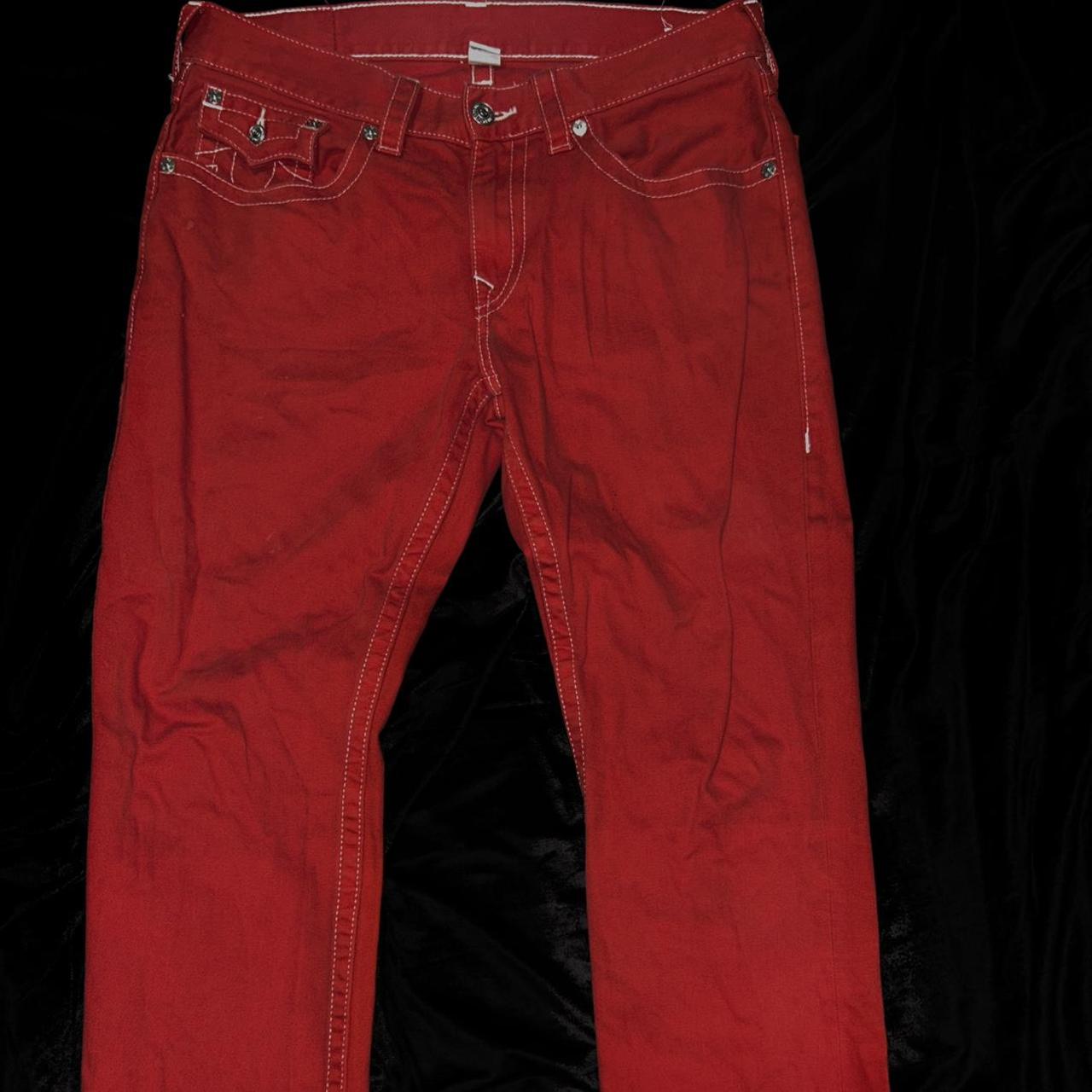 all red TRUE RELIGION JEANS! barely worn these ngl... | Depop