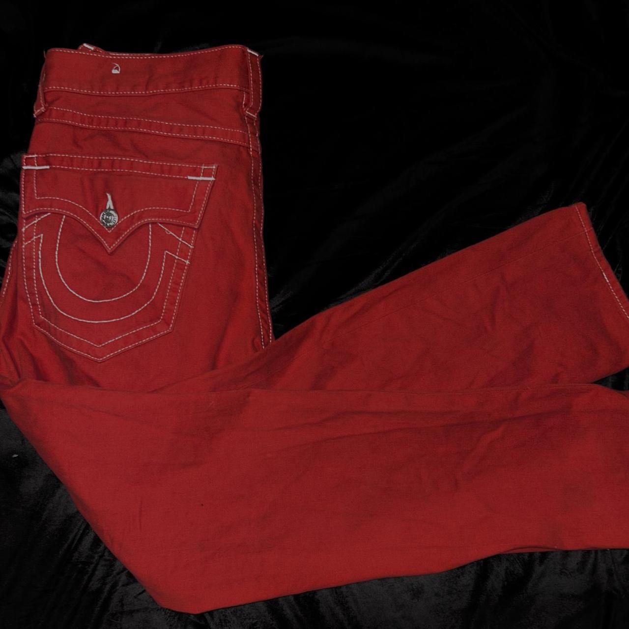 all red TRUE RELIGION JEANS! barely worn these ngl... | Depop