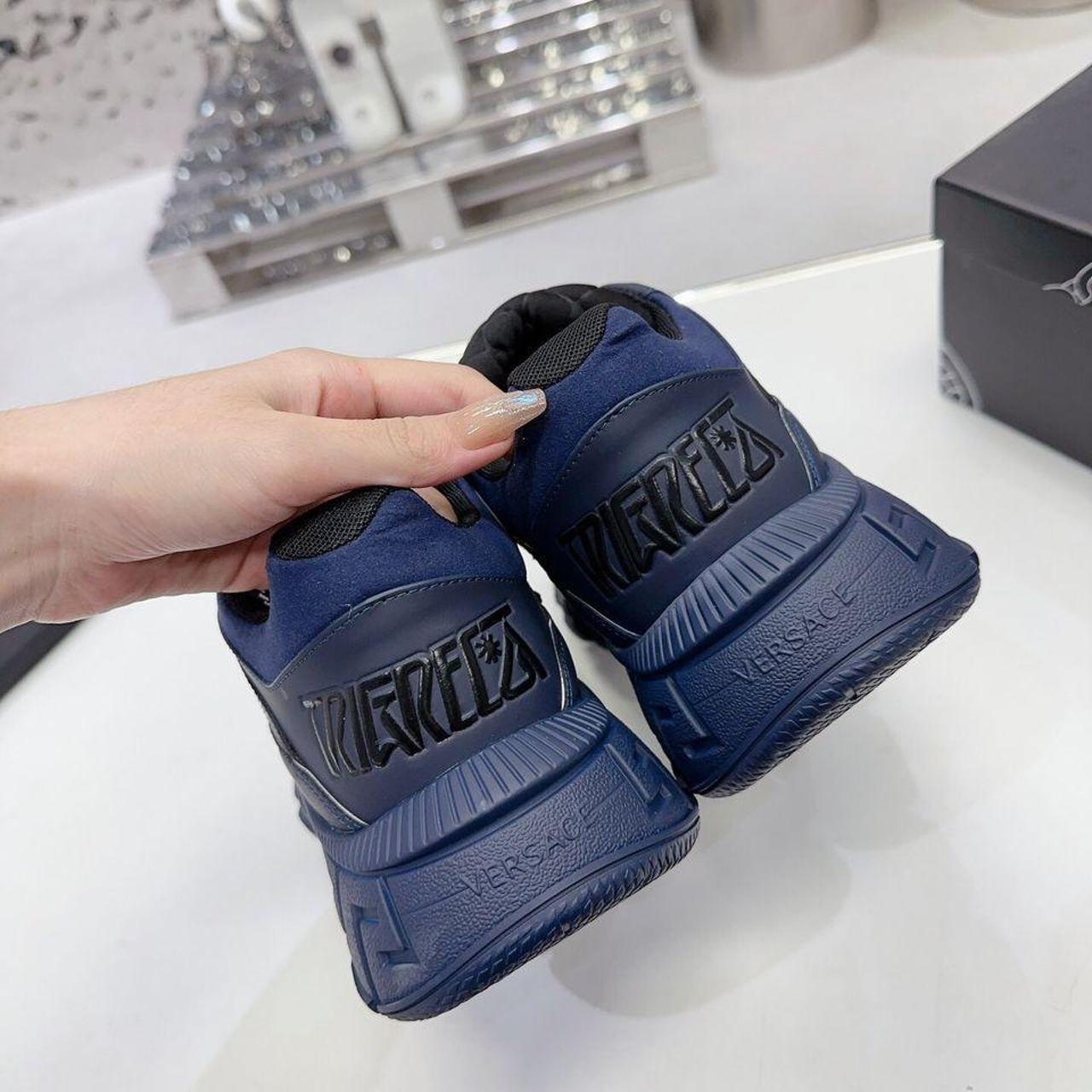 Navy Versace trainers with blue sole #Versace | Depop