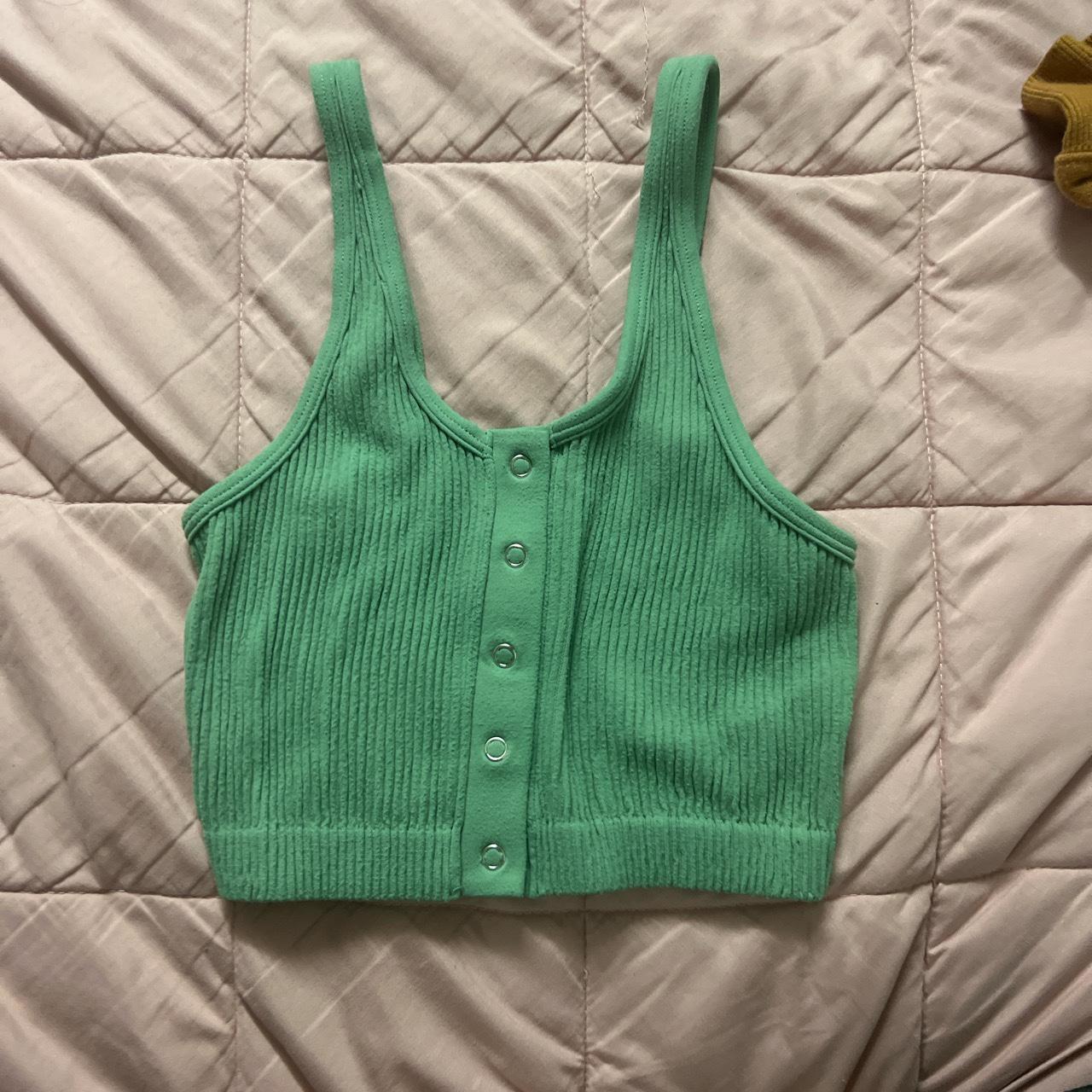 Green cropped tank top w button clasps on the front... - Depop