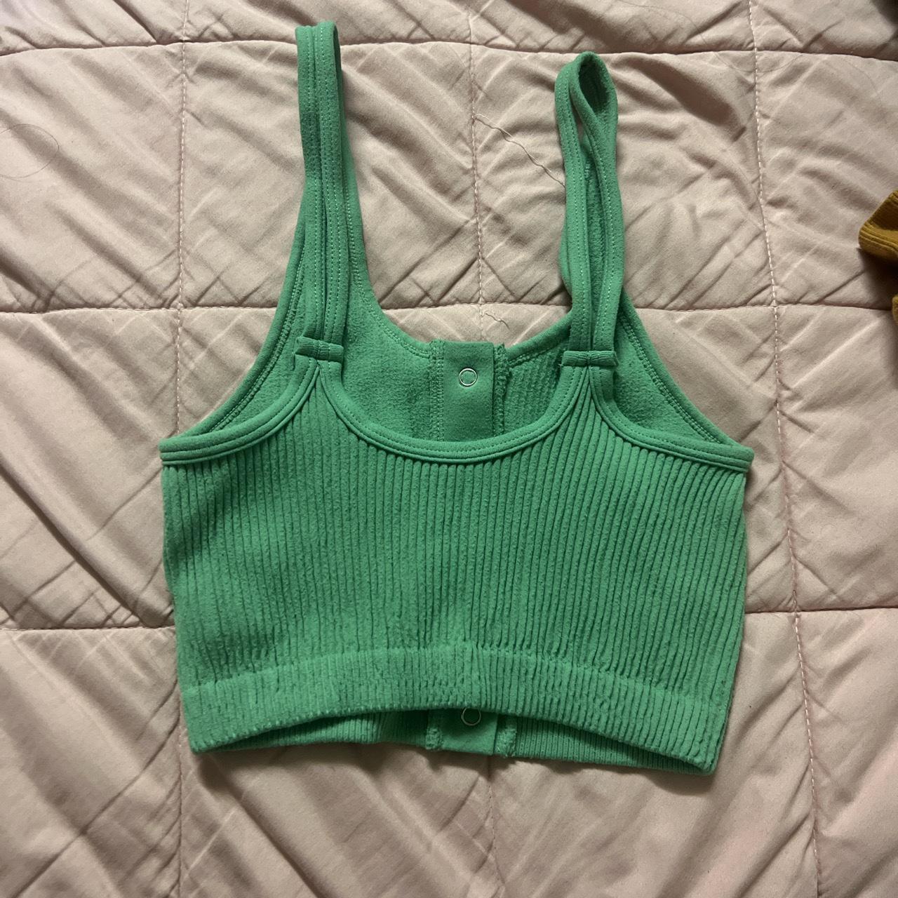 Green cropped tank top w button clasps on the front... - Depop