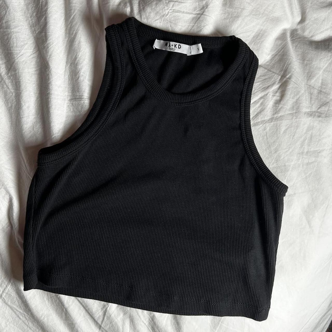 Black super cropped ribbed tank top. This sits on me... - Depop
