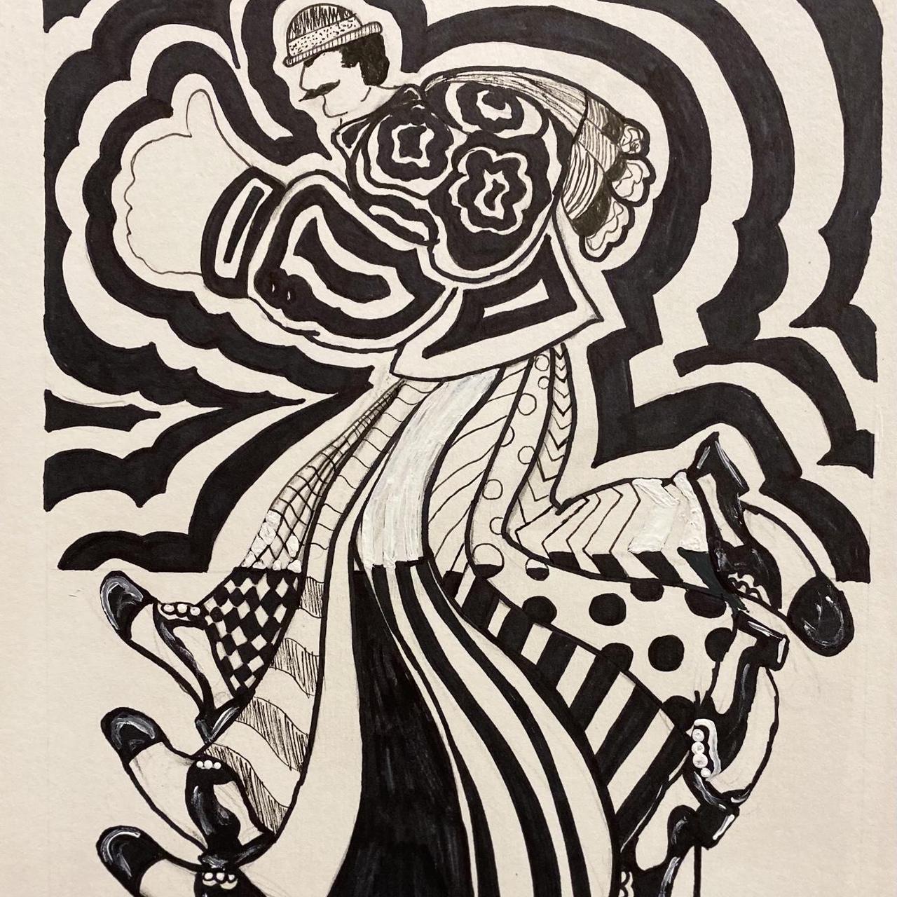 Title: Running Man 2023 Black ink on white drawing... - Depop