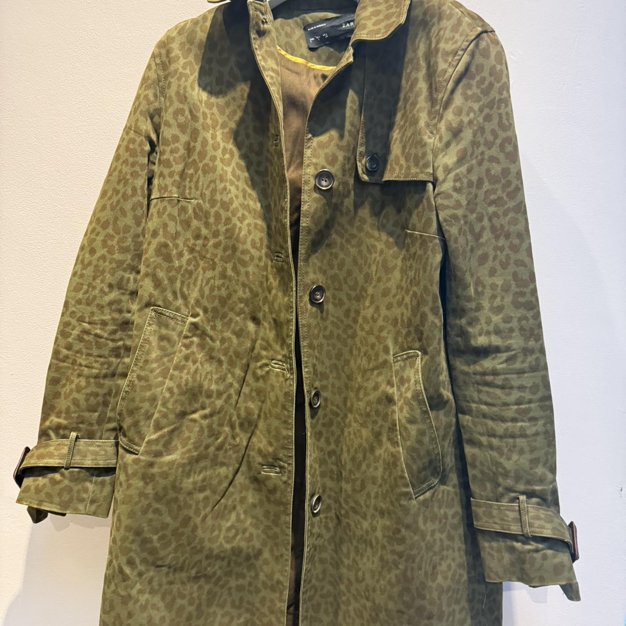 Khaki and brown Zara leopard print trench coat. Size... | Depop