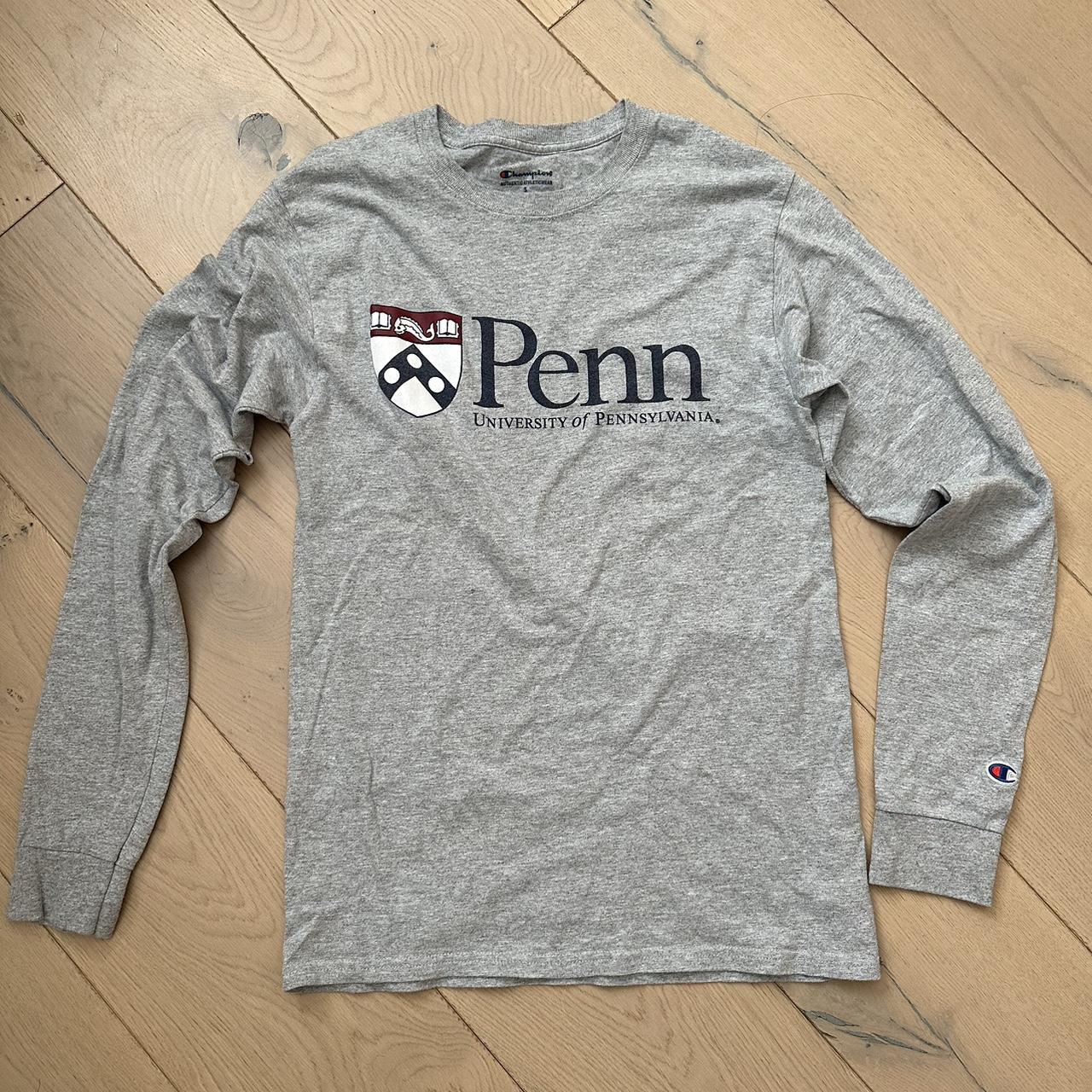 UPenn long sleeved Champion T-shirt, grey, worn... - Depop