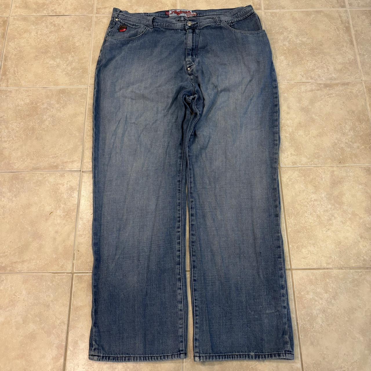 baggy akademik jeans w tuff embroidery 10 inch leg... | Depop