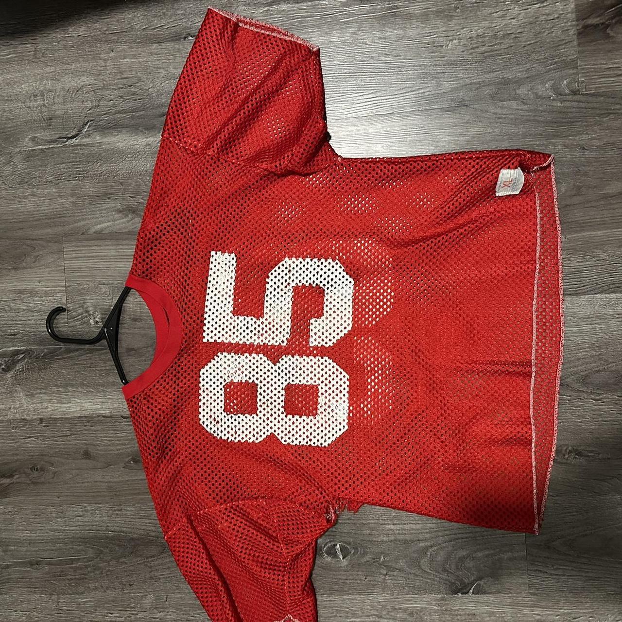 Vintage Red Mesh Football Jersey Size :... - Depop