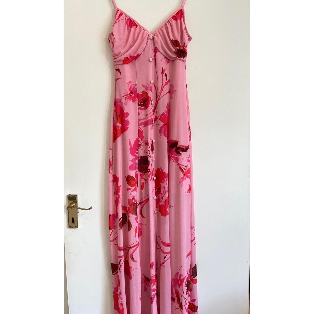 Pink Floral Split Maxi Dress Size: 8 Material: 100%... - Depop