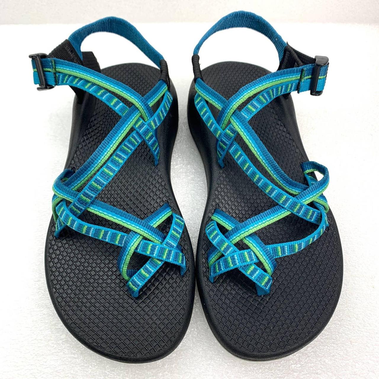 Chaco Women's Blue and Green Sandals | Depop
