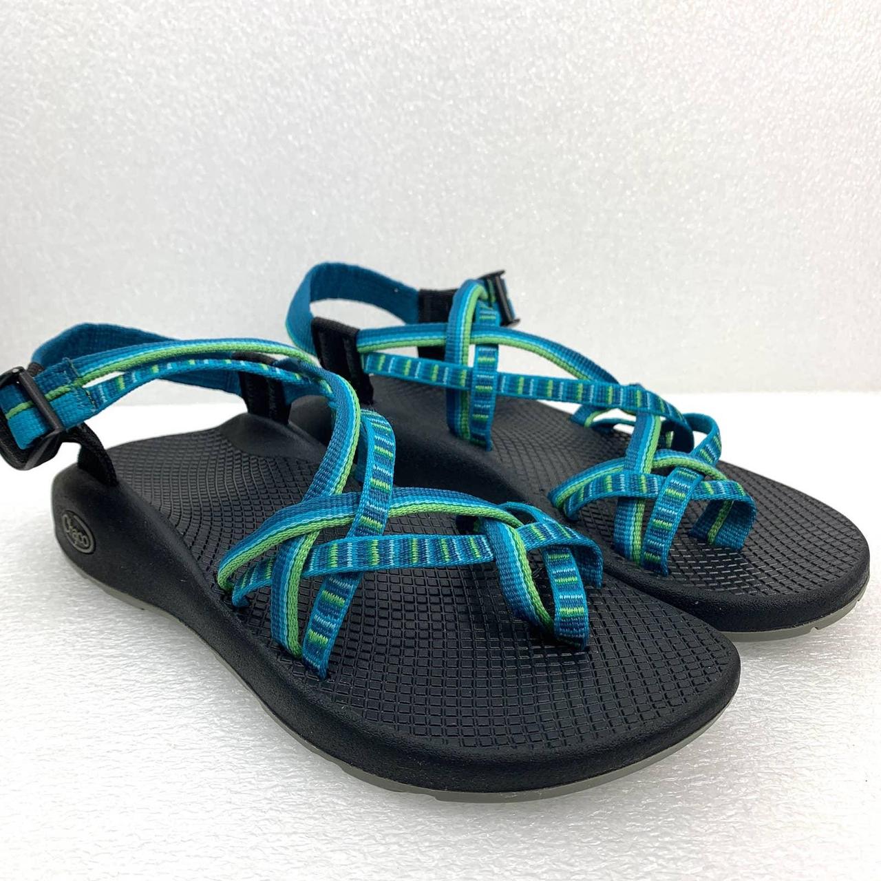 Chaco Women's Blue and Green Sandals | Depop