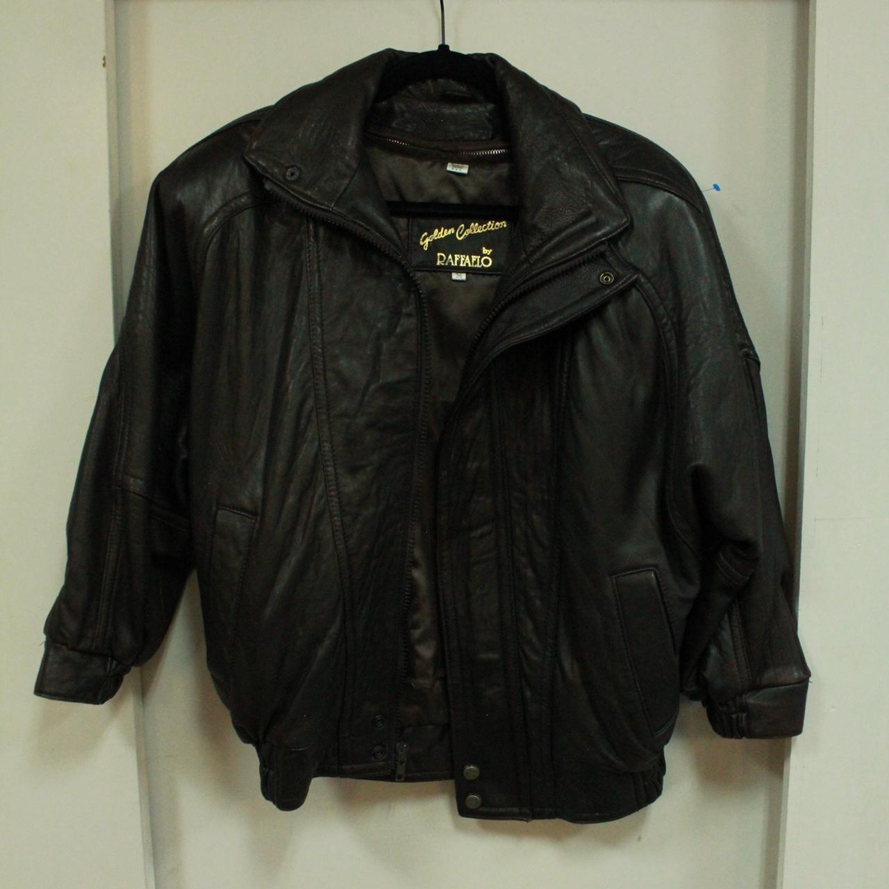 Heavyweight brown leather jacket with detachable... - Depop