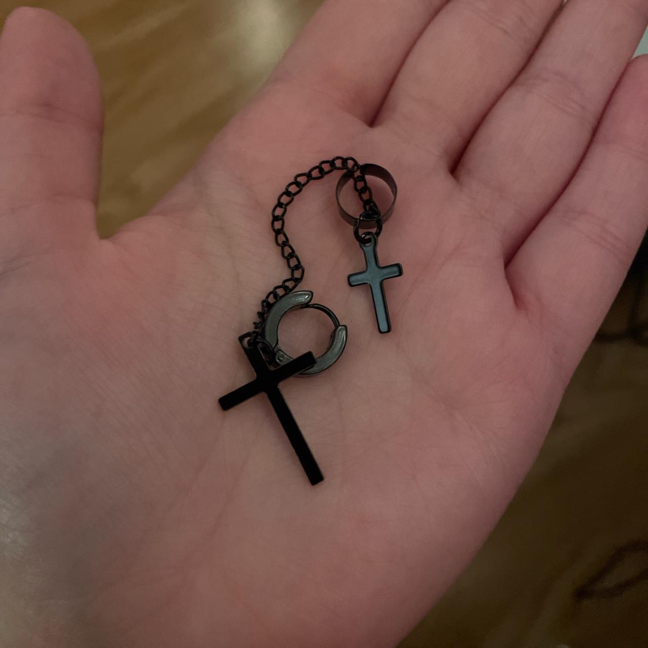 grunge mall goth emo hanging cross with chain and... - Depop