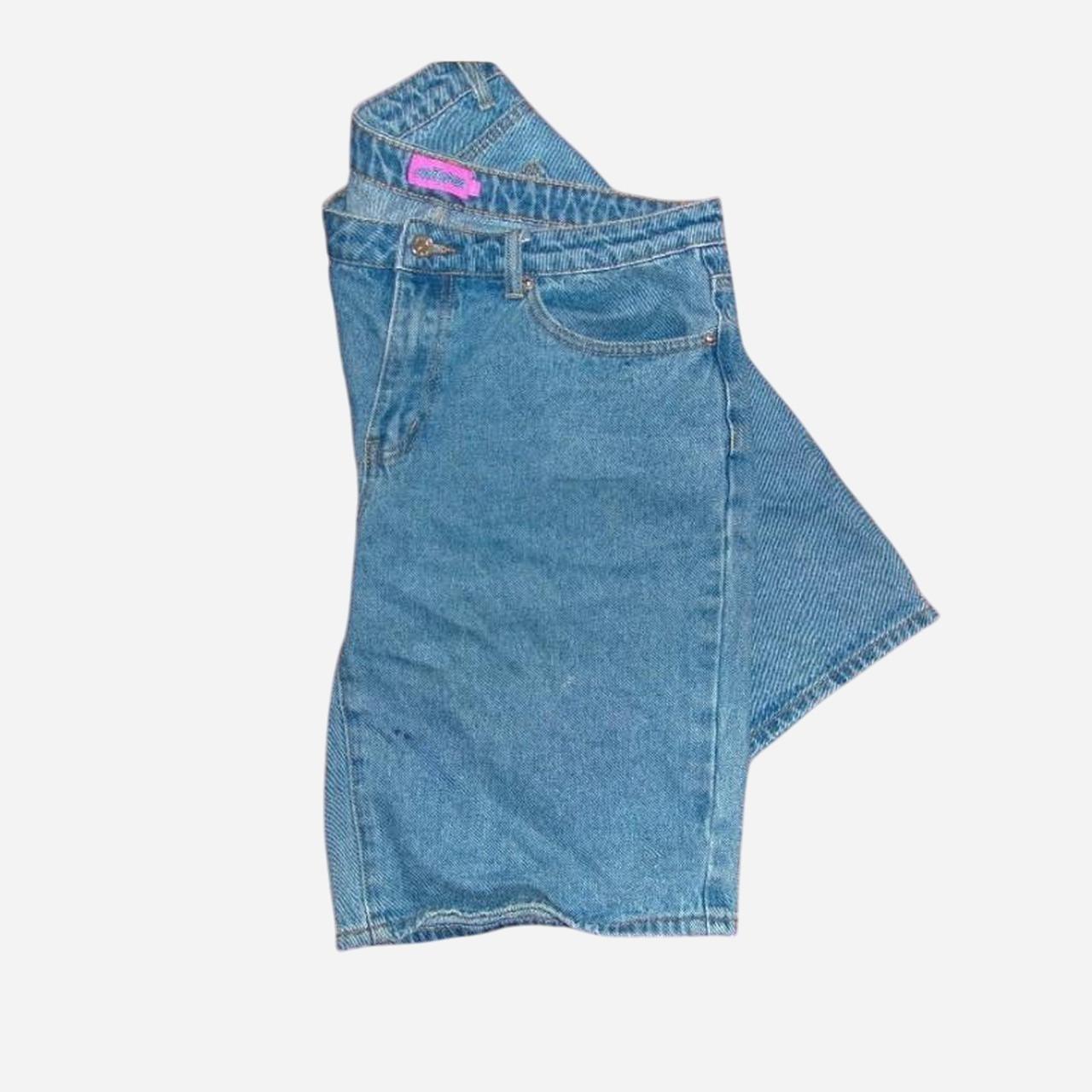 Low-waisted, wide-leg blue denim jorts Edikted, worn... | Depop